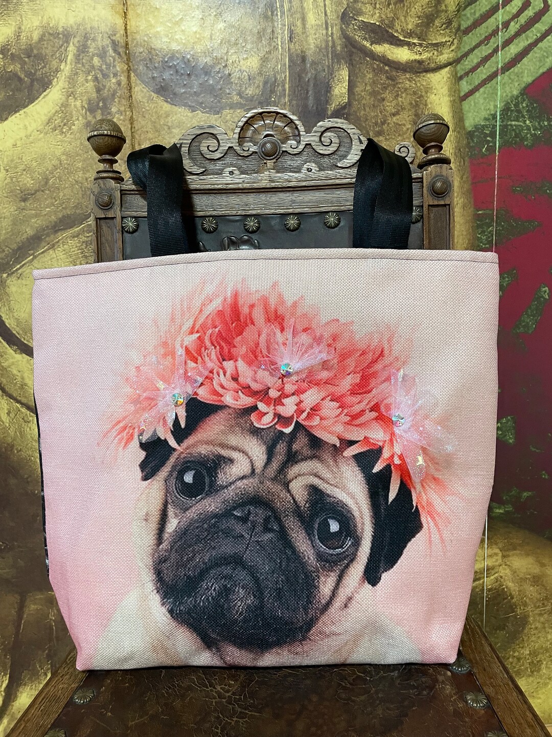 Handbag Unique Bag With Charming Pug Classy Gift With Glitter Stones ...