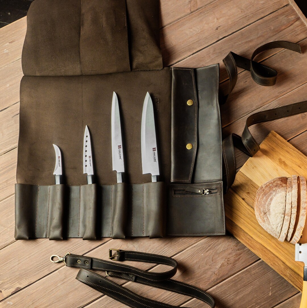 Leather Chef Knife Bag, Knife Roll for Chefs, Leather Tool Roll, Chef ...
