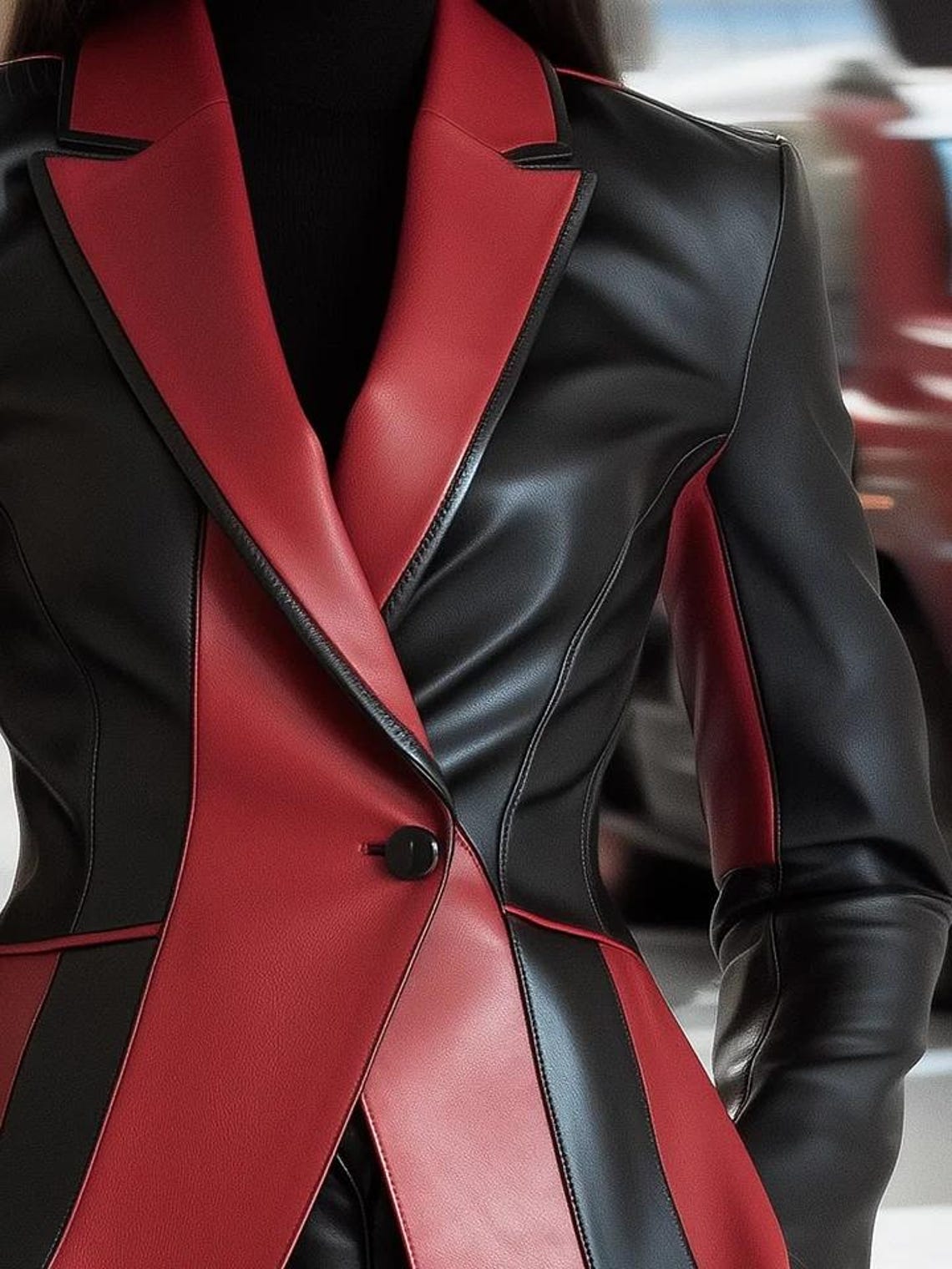Women's Black and Red Block Design Leather Blazer for Women Luxury ...