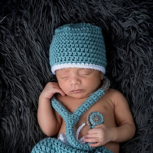 Crochet Newborn Baby Scrub Hat Stethoscope Outfit- Scrub Hat- Baby ...
