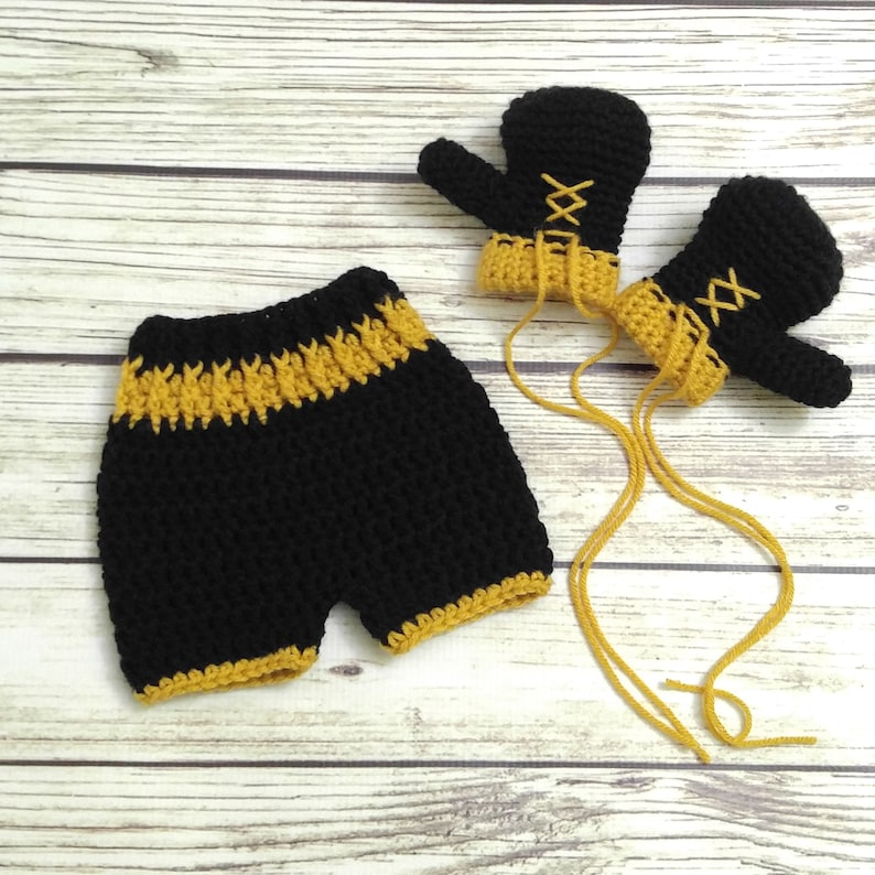 Crochet Baby Boxing Set Boxing Gloves Trunks Newborn | Etsy