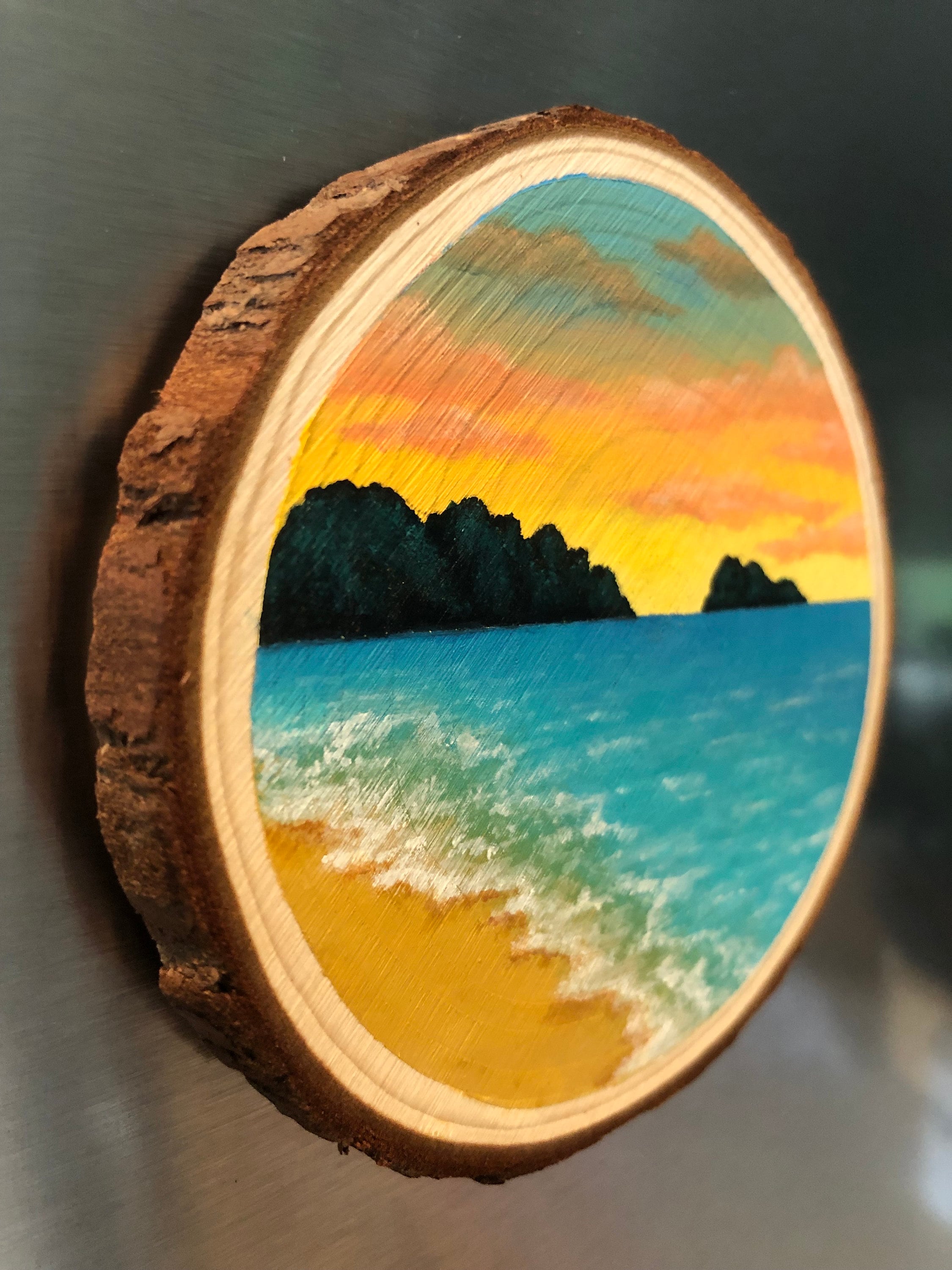 Hand Painted Fridge Magnets | Wood Slice Paintings | Fridge Art | Wood ...