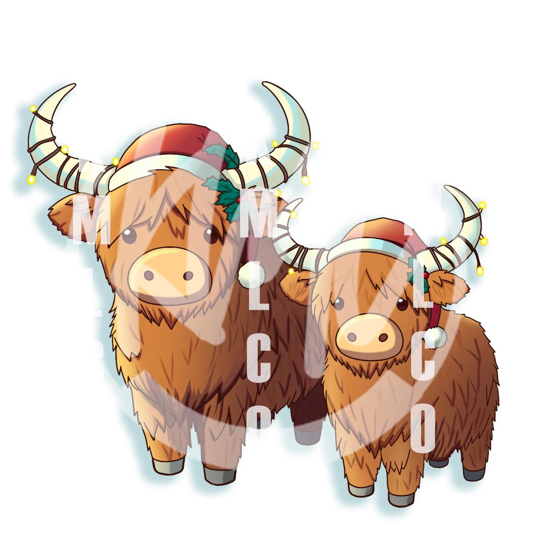 Cute Baby Highland Cow Anime Chibi Christmas Farm Animals for Holiday ...