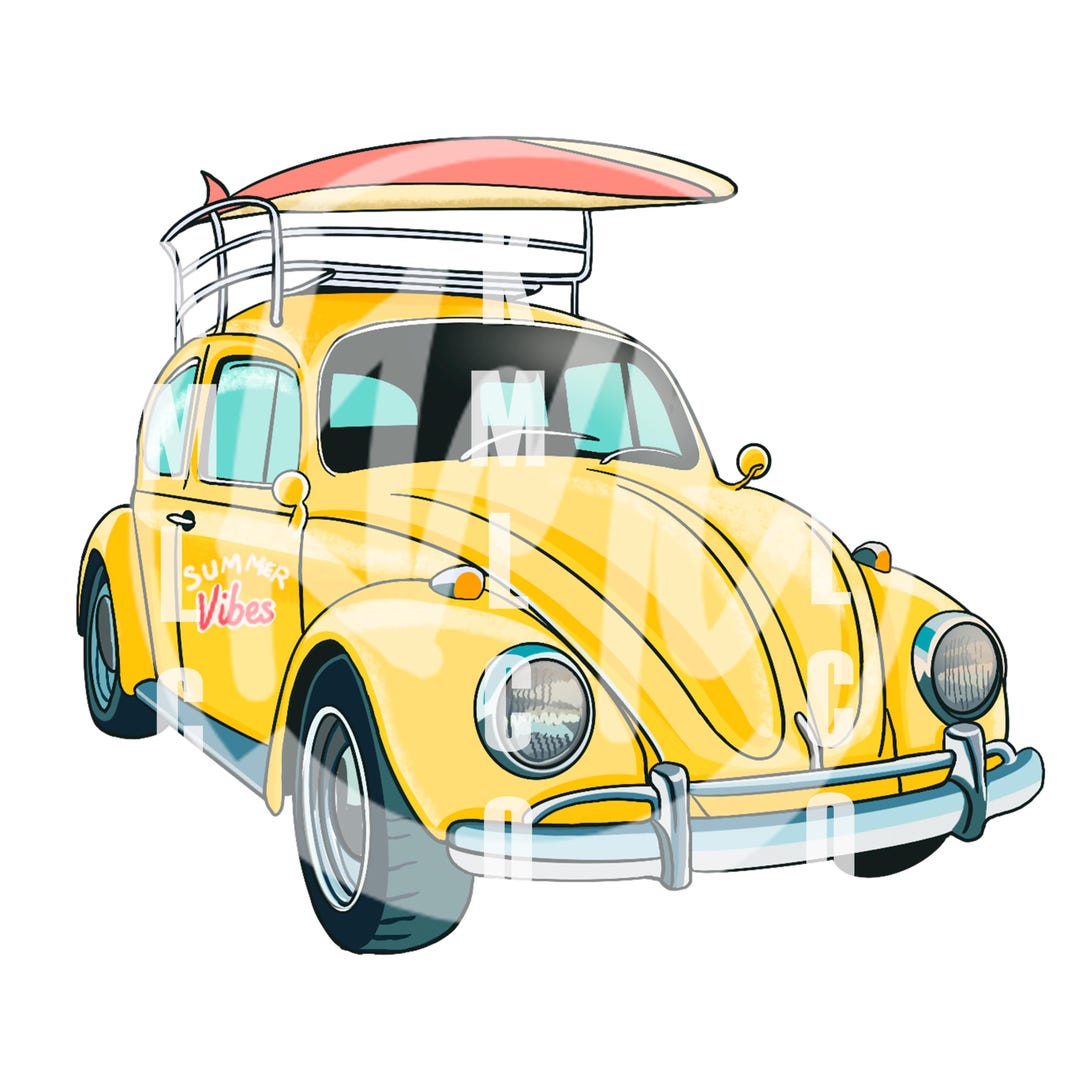 Cute Beach Cruiser Yellow Bright Surf Vintage Car 2D Digital Art ...