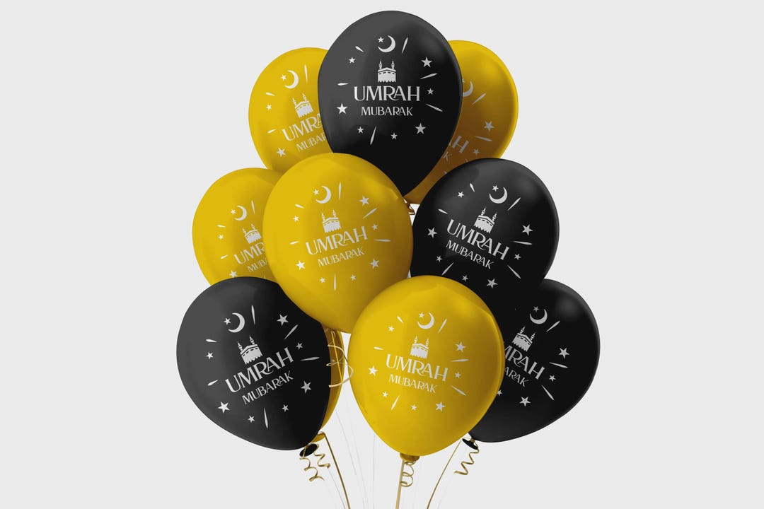 Umrah Mubarak Balloons – 10 Pack (black & Gold) – Hajj Umrah Party ...
