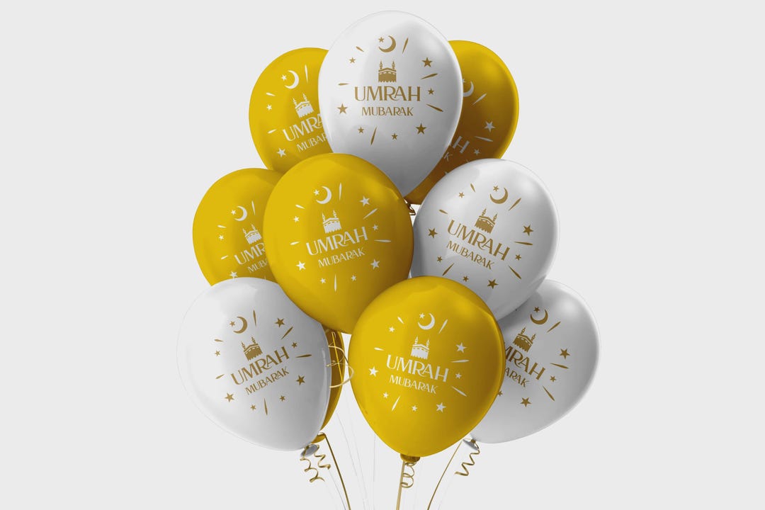 Umrah Mubarak Balloons – 10 Pack (white & Gold) – Hajj Umrah Party ...