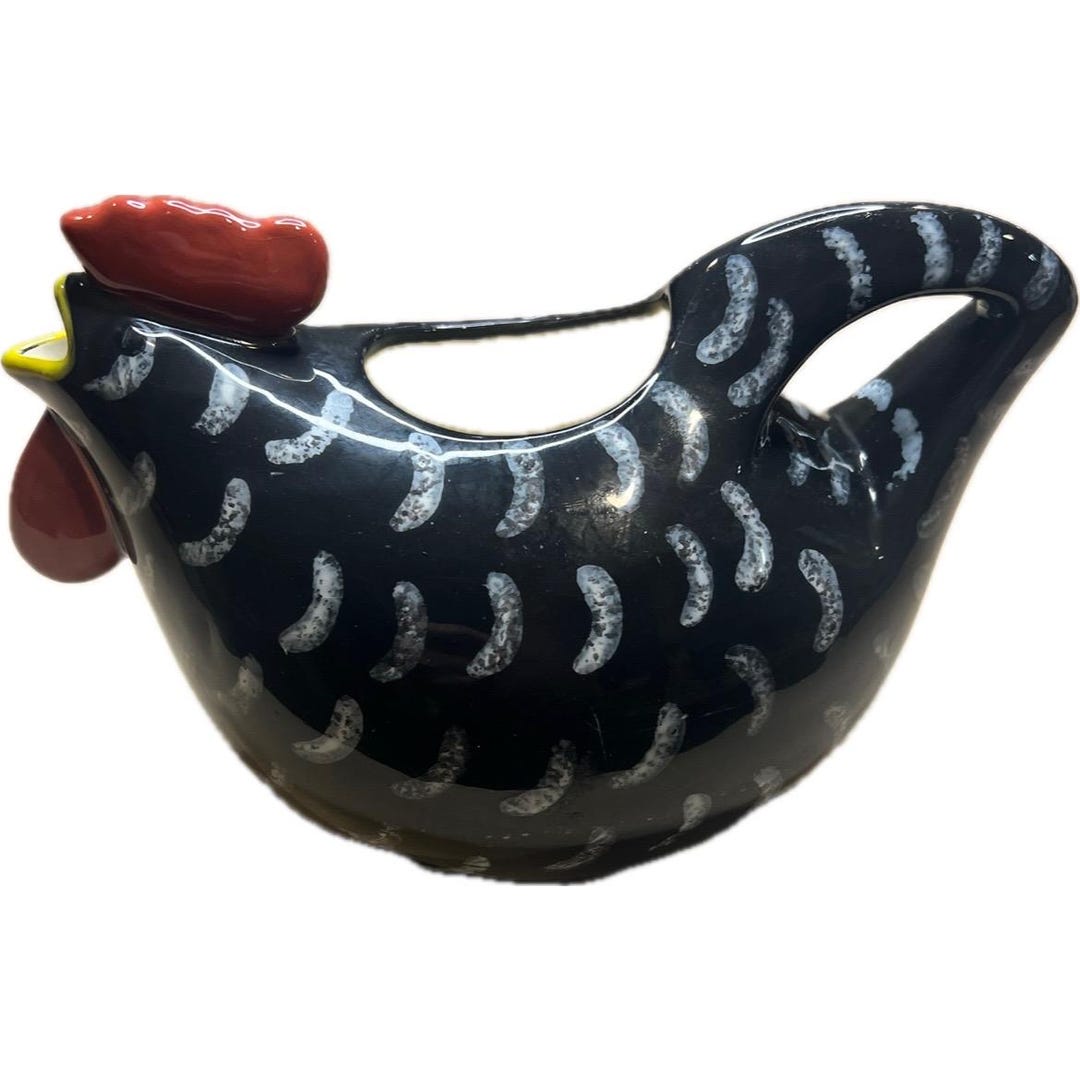 Rustic Rooster Noir Ceramic Pitcher, Black Farmhouse Hen Creamer ...