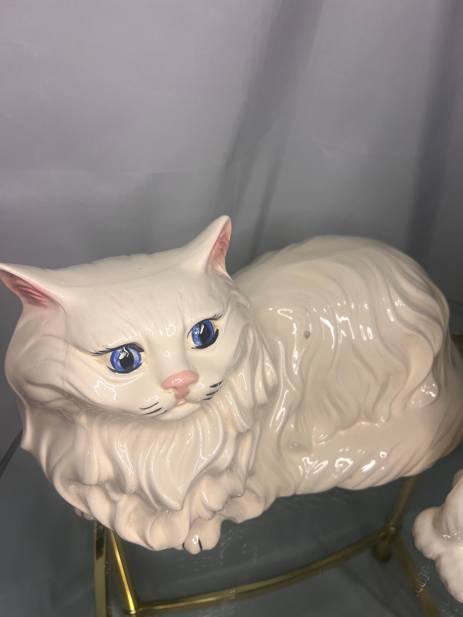 Pair of Vintage Large White 70s Ceramic Cats (please See Description ...