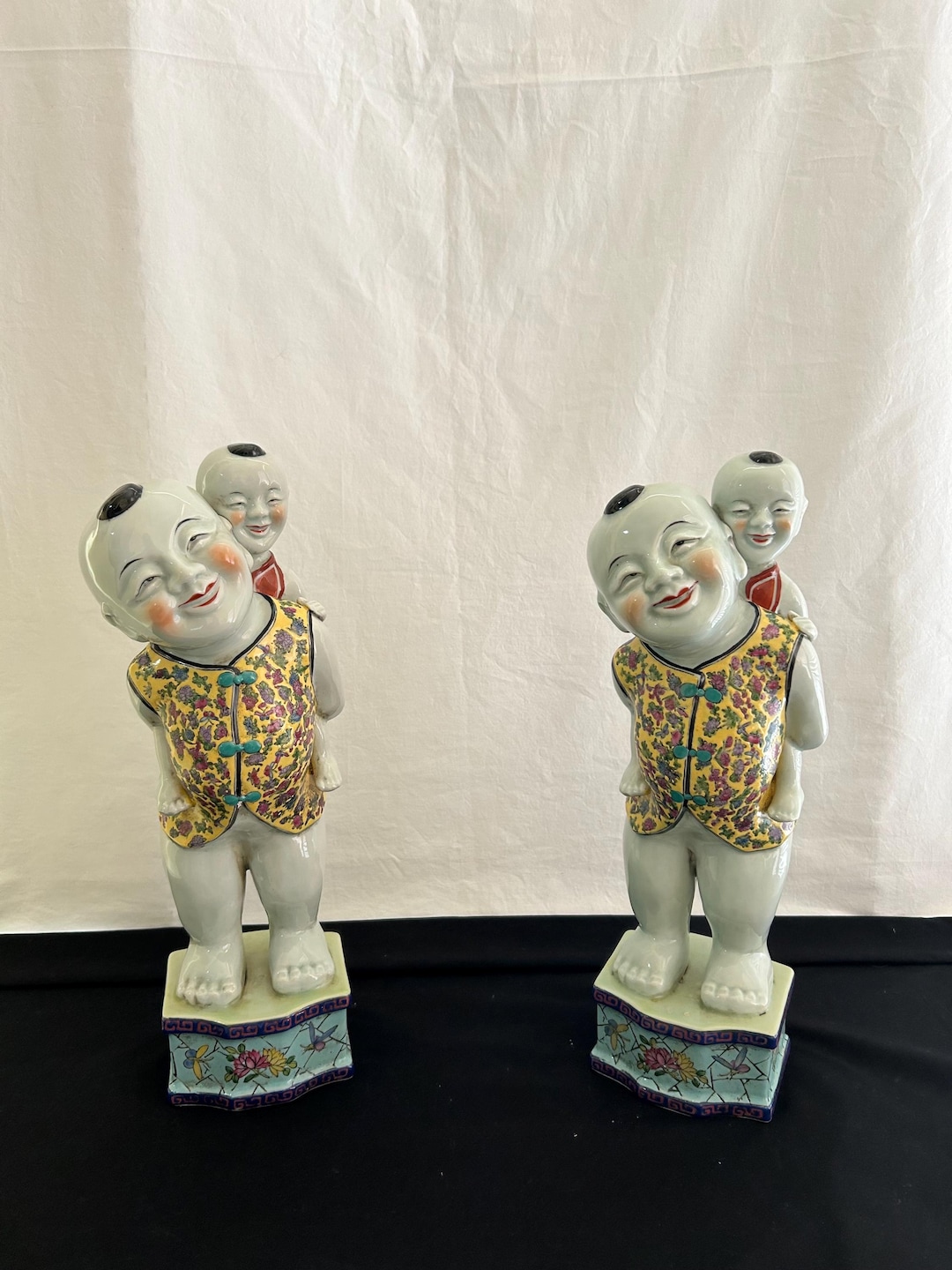 Vintage Chinese Porcelain Statues, Man and Child Figurines, Hand ...