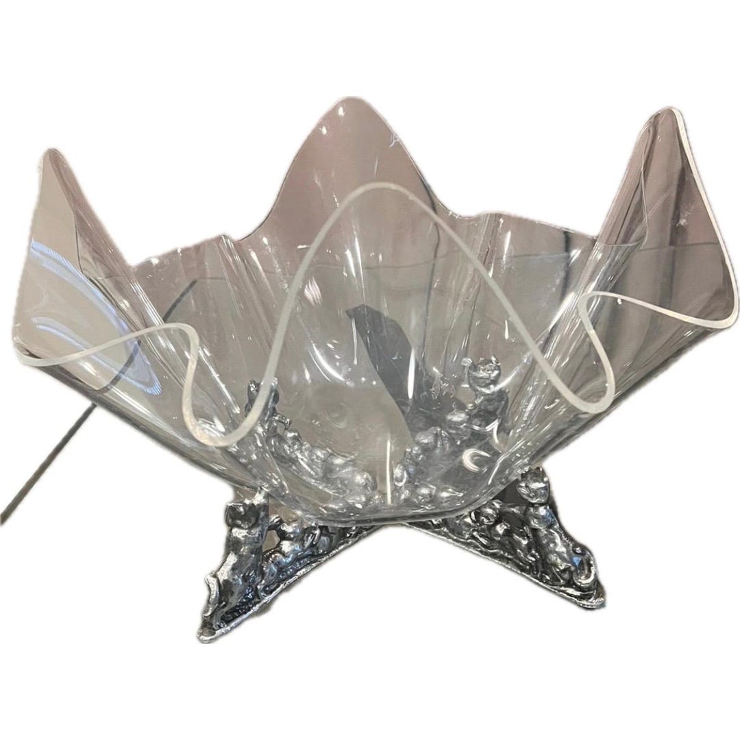 Vintage 1980s Arthur Court Cat Stand With Acrylic Bowl - 14” W - Serve ...