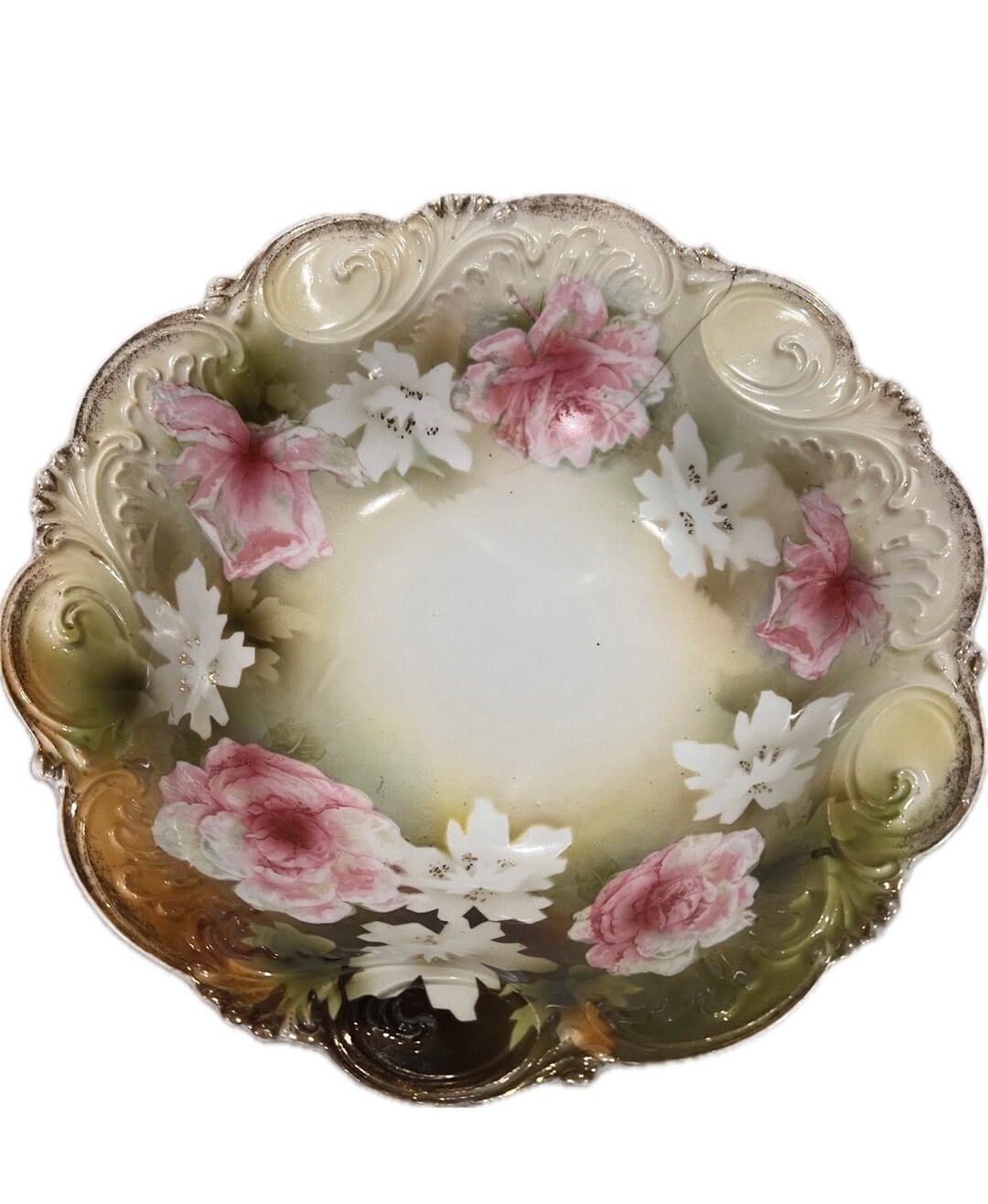 Antique R S Prussia Rose & Lotus Porcelain Large Bowl - Etsy