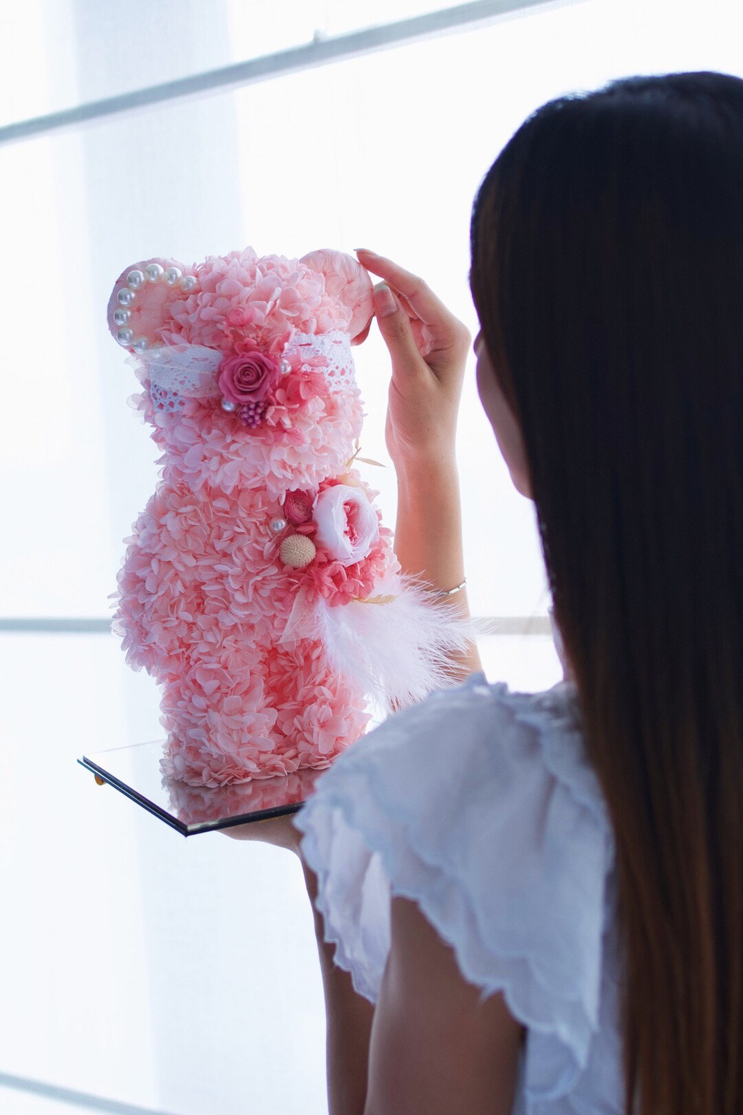 Elegant Pink Bear Brick Banquet Floral Arrangement Custom Preserved ...