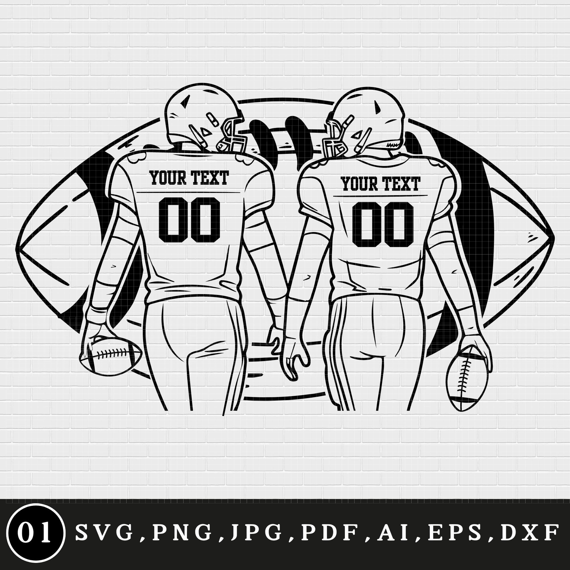 Two Football Players Svg, Personalized Name Football Shirt, Customized ...