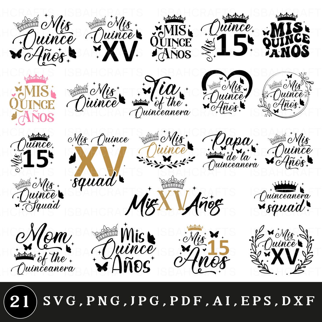 Mis Quince Svg Bundle, Mis Quince Squad Svg, Mis Quince Anos, Latina ...