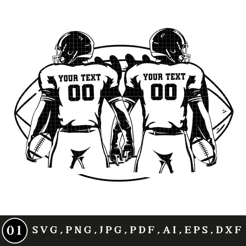 Two Football Players Svg, Custom Football Shirt Svg, Football Name ...