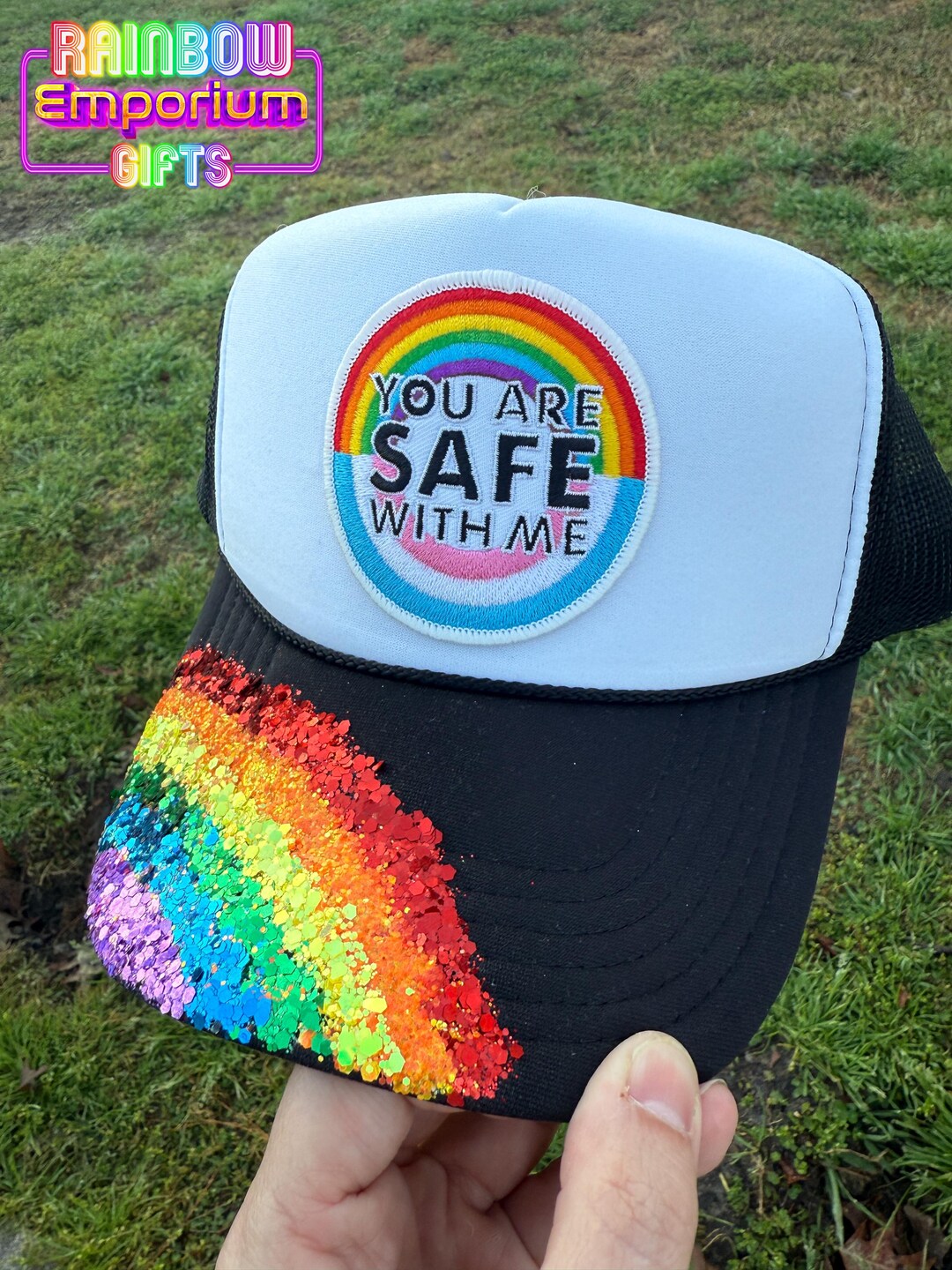 Rainbow Glitter Pride Trucker Hat | LGBTQ & Trans Ally Support - Etsy