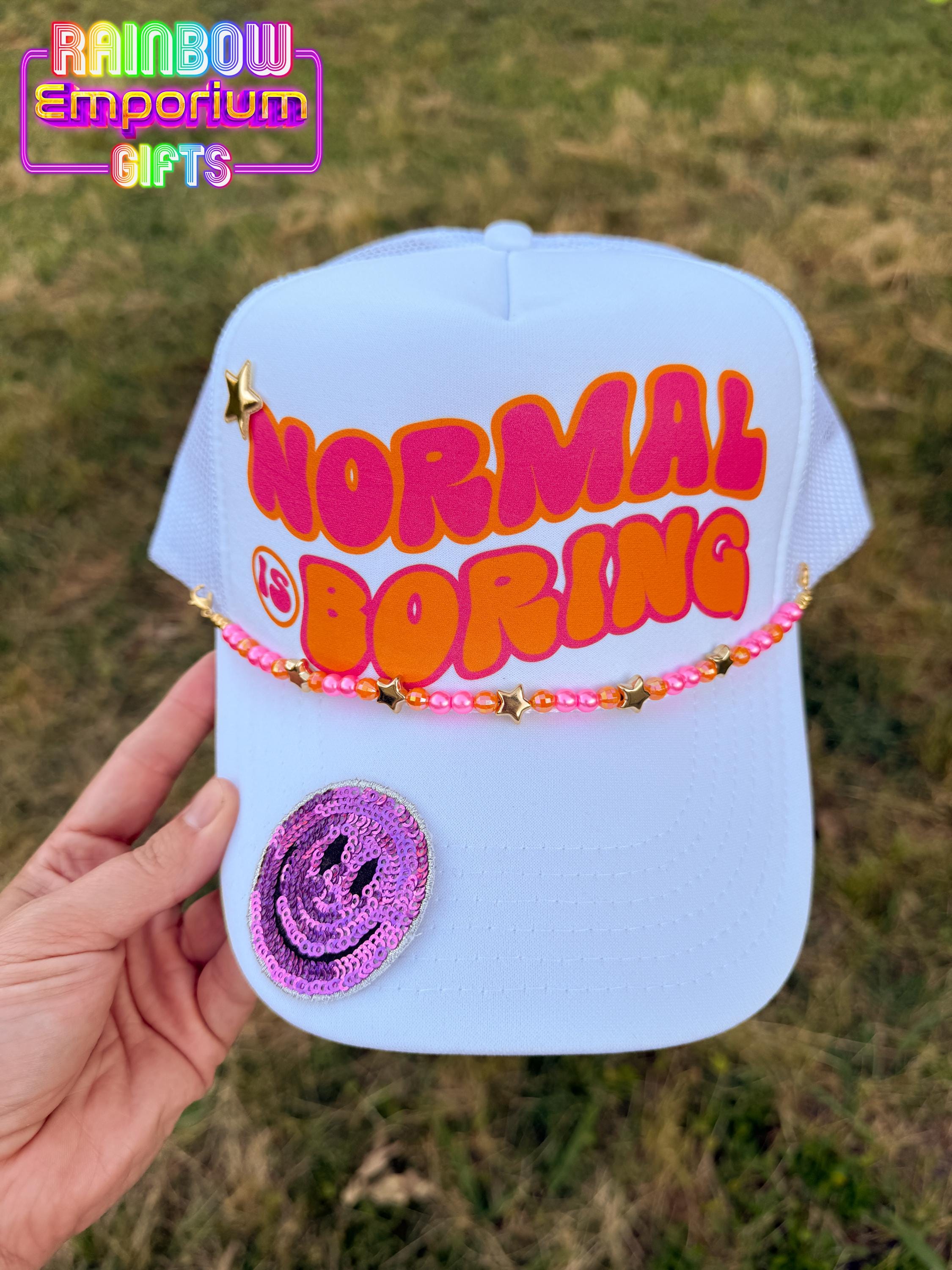 Normal is Boring Trucker Hat – Pink Orange Graphic, Gold Star ...