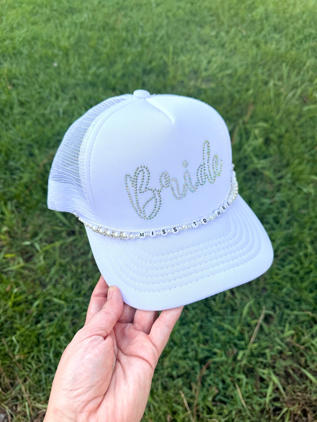 Rhinestone "bride" Trucker Hat | the Perfect Miss to Mrs Bachelorette ...