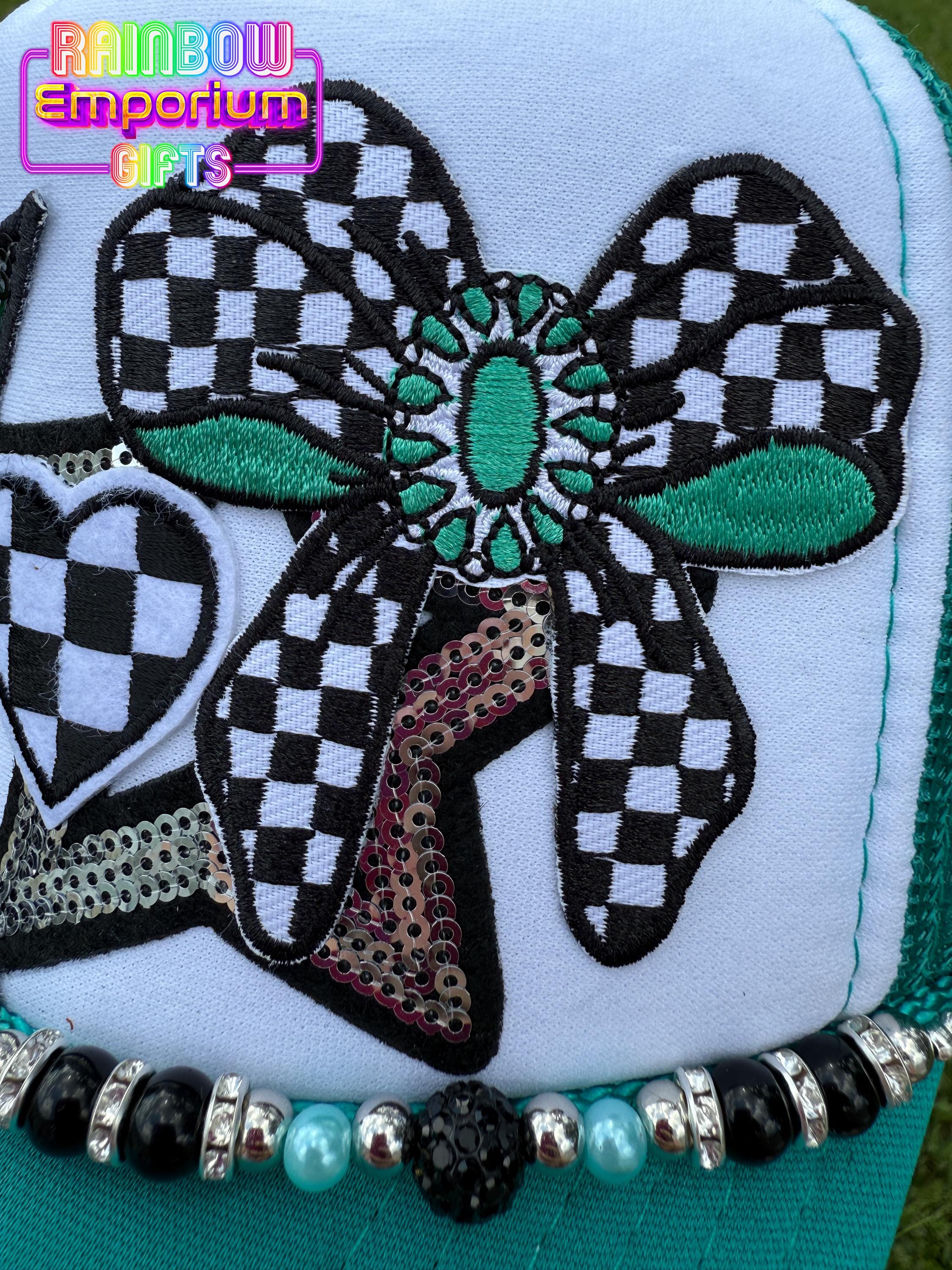 Checkered Bow Cow Skull Trucker Hat: Western Glam Rodeo Cap - Etsy