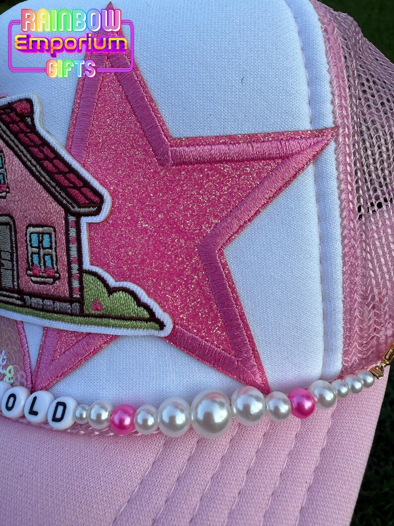Pink Trucker Hat: Embroidered House & SOLD Sign, Glitter Star - Realtor ...