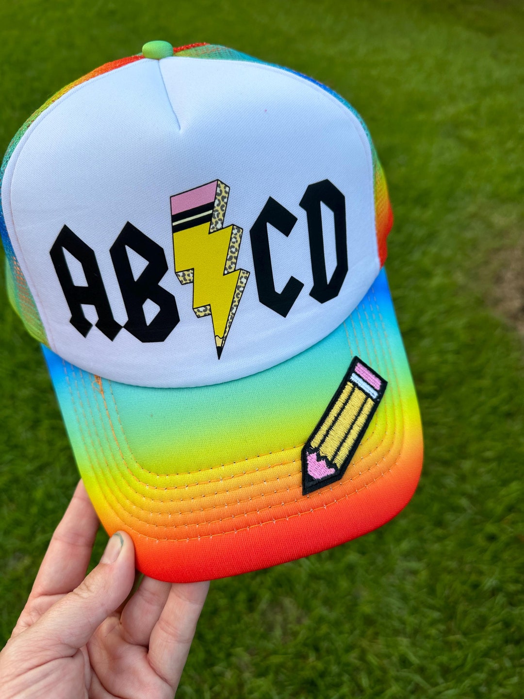 AB/CD Teacher Tie Dye Trucker Hat | Teacher Gift With Pencil Patch on ...