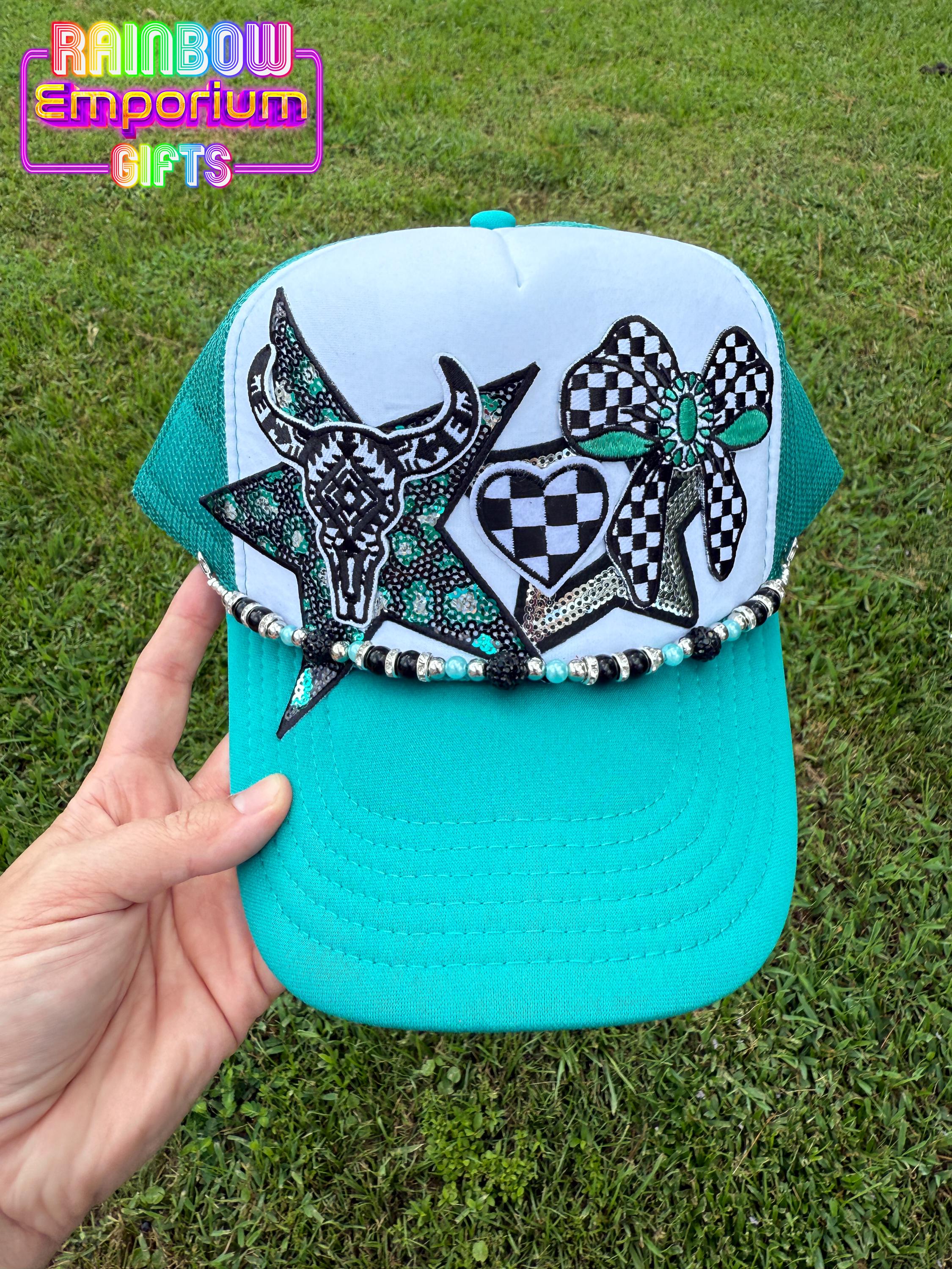 Checkered Bow Cow Skull Trucker Hat: Western Glam Rodeo Cap - Etsy