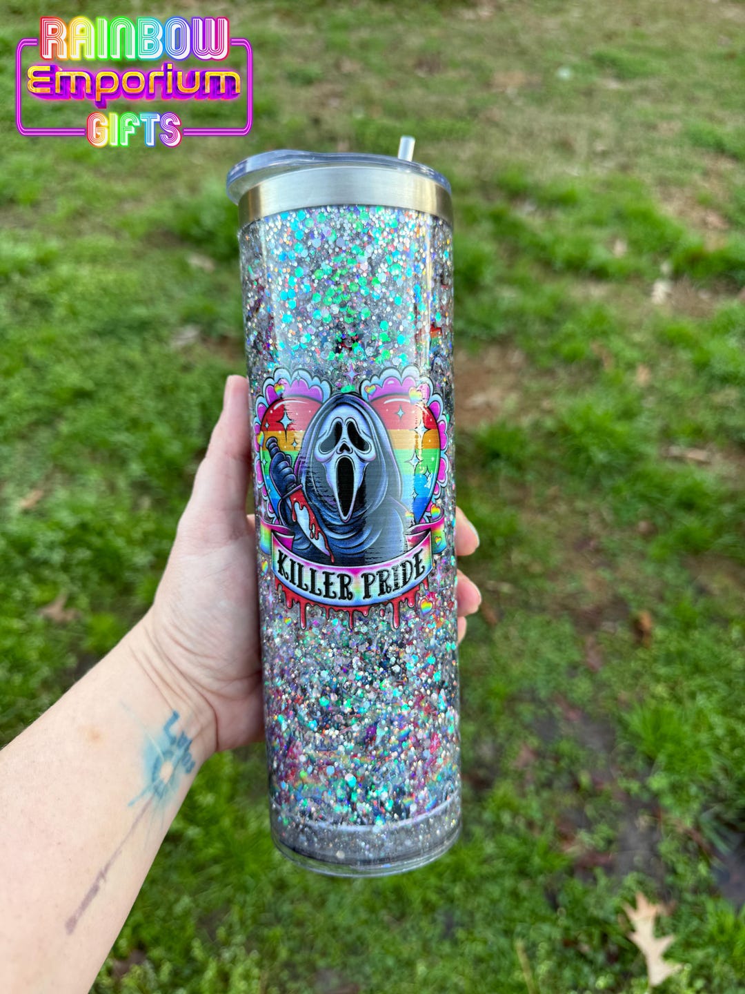 Killer Pride Acrylic Glitter Snowglobe Rainbow Heart Perfect for Fabulously Proud Horror Movie ...