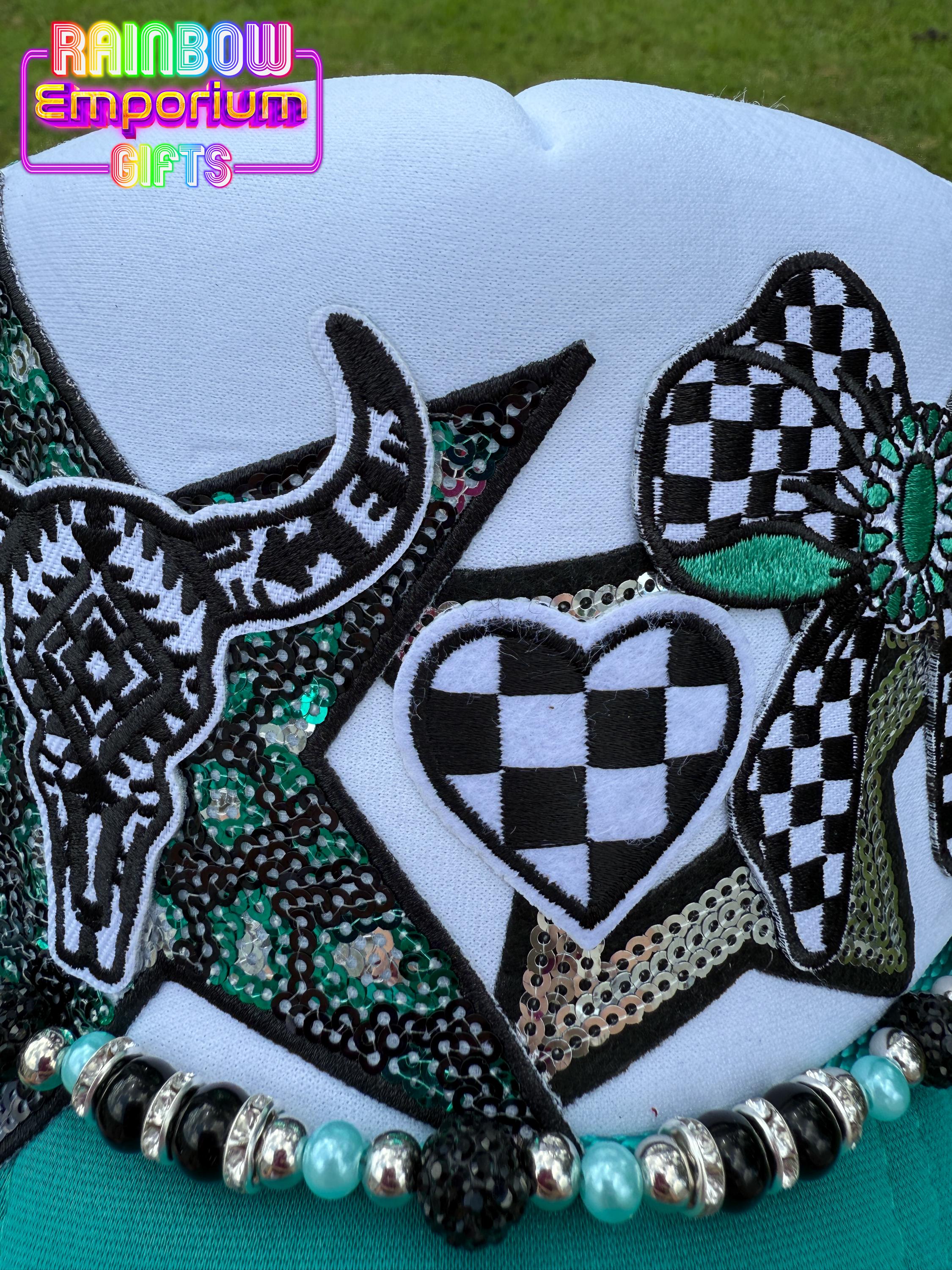 Checkered Bow Cow Skull Trucker Hat: Western Glam Rodeo Cap - Etsy
