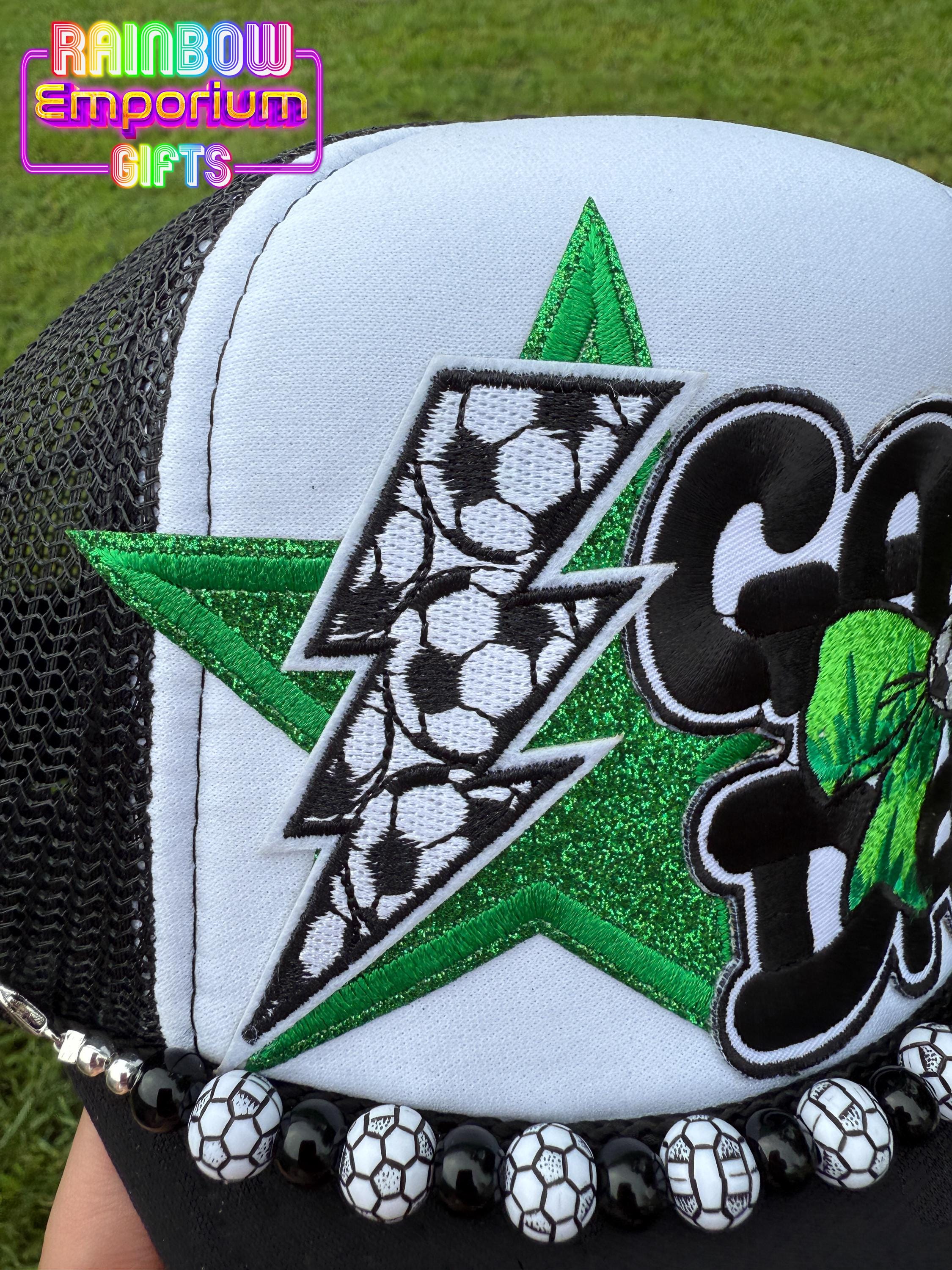 Game Day Soccer Trucker Hat: Green Bow Patch, Optional Beaded Chain - Etsy