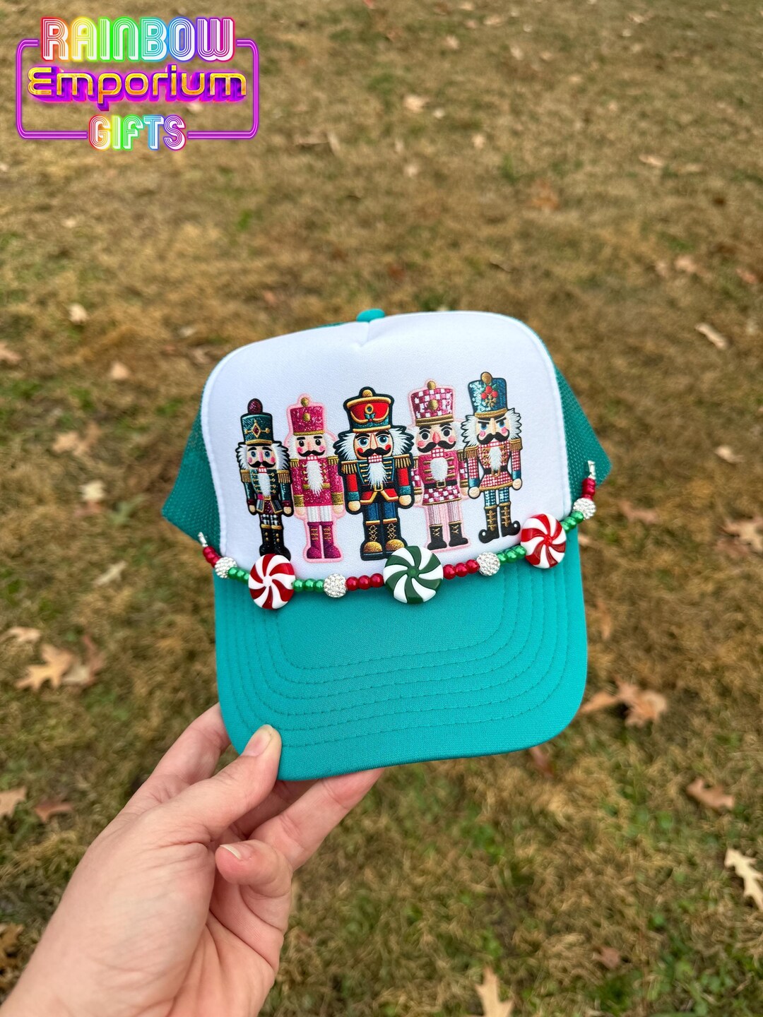 Nutcracker Christmas Faux Patch Print Trucker Hat With Candy Hat Chain ...