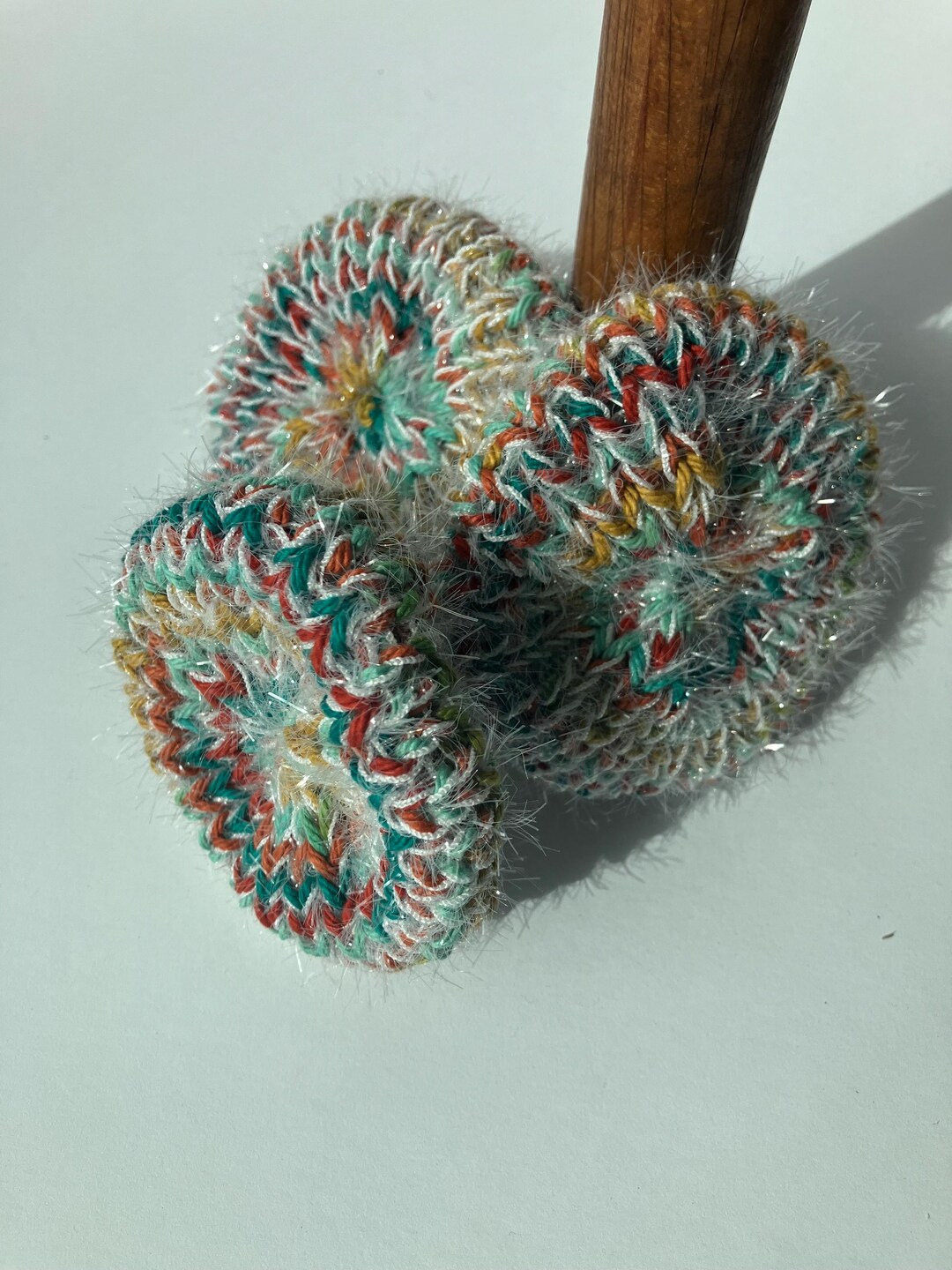 Set of 3 Knit Dish Scrubbies, 3.5” Diameter, Cotton Yarn, Textured ...