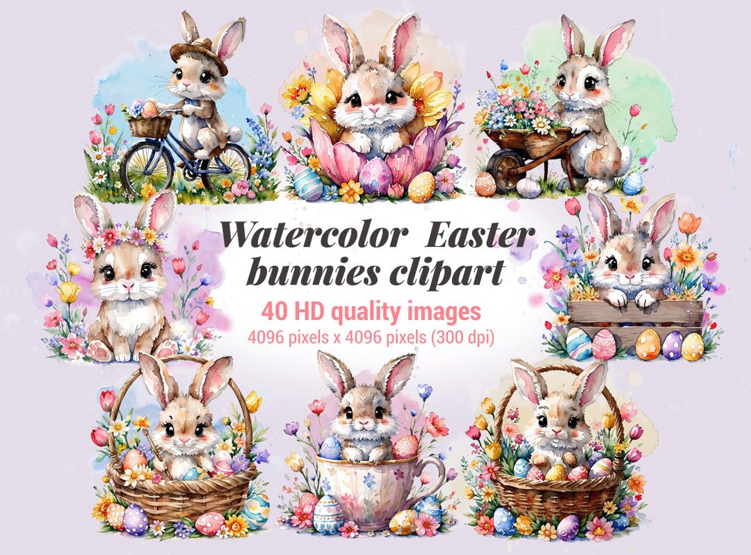 Watercolor Easter Clipart Bundle - Watercolor Easter Bunny, Watercolor ...