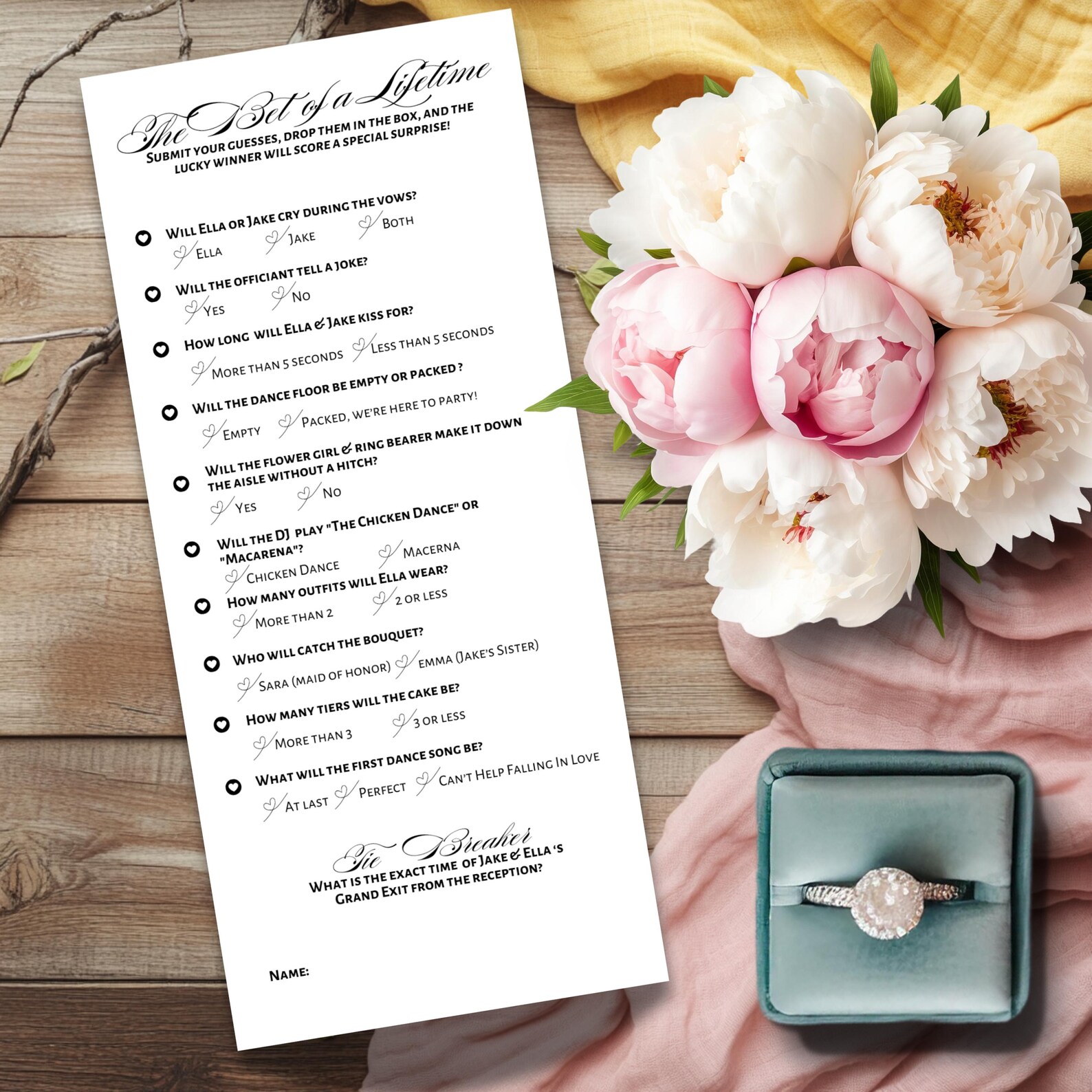 Bets of a Lifetime - Unique Wedding Game - Personalized Wedding Decor ...