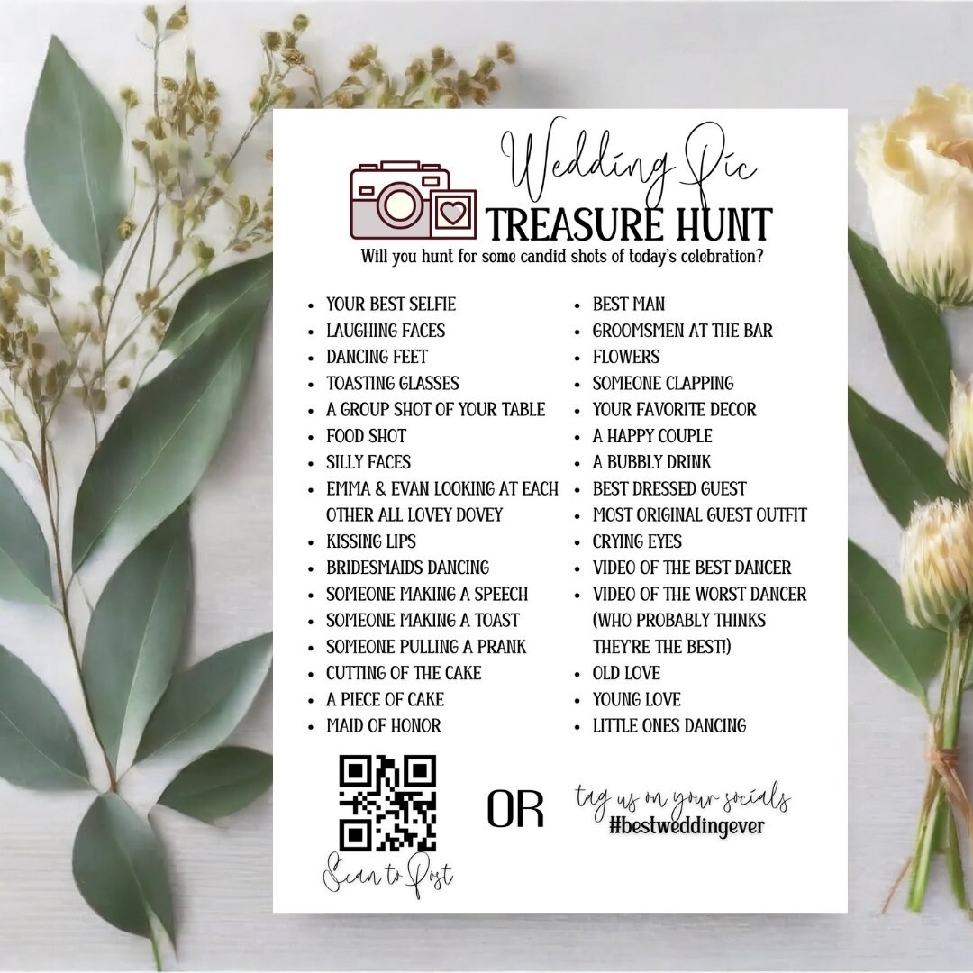 Wedding Photo Scavenger Hunt Game, Reception Table Sign - Etsy