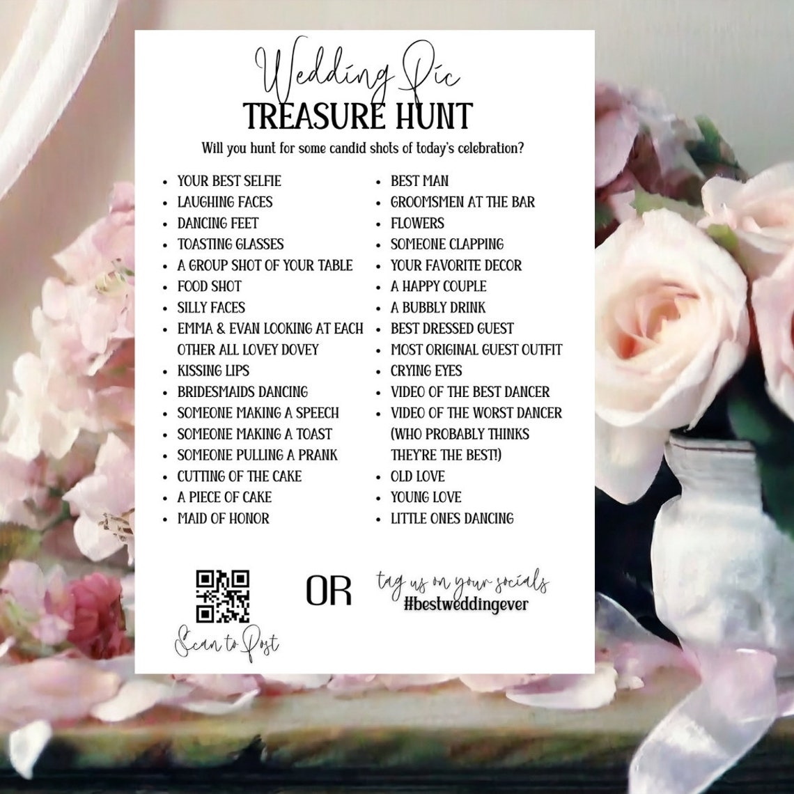 Wedding Reception Scavenger Hunt Photo Treasure Hunt Game Table Sign I ...