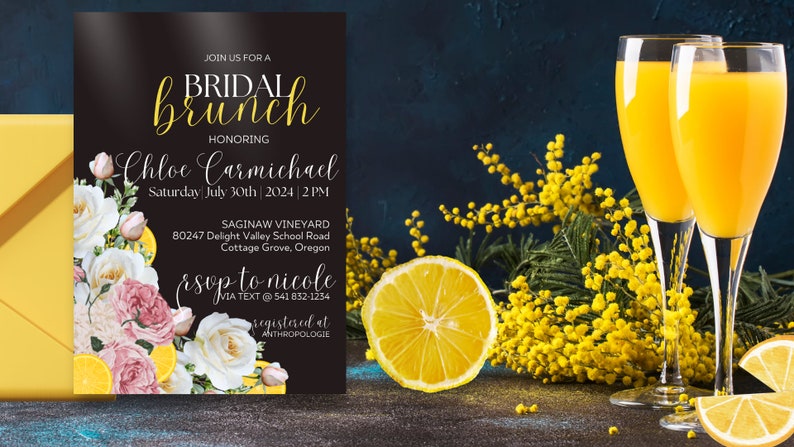 Citrus Bridal Shower Brunch Invitation, 5x7 Digital Template, Vibrant ...