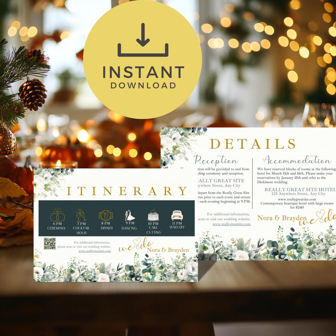 Classic Creamy Roses Details Enclosure & Wedding Itinerary Infographic ...