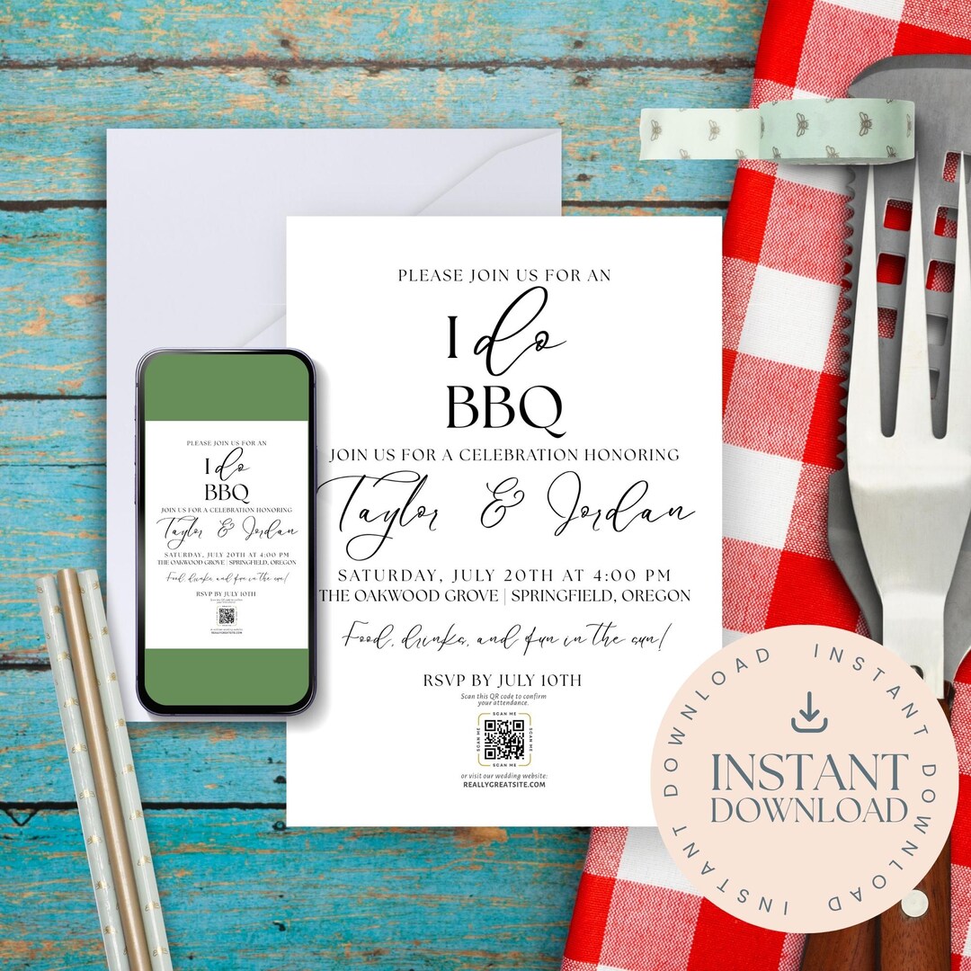 BBQ Invite Canva Template | Engagement Party Invitation Barbeque ...