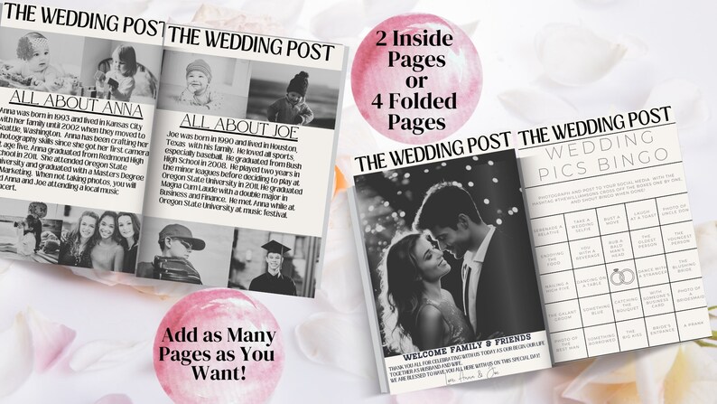 Newspaper Wedding Program Canva Folded | Editable 8 Pages Newspaper ...