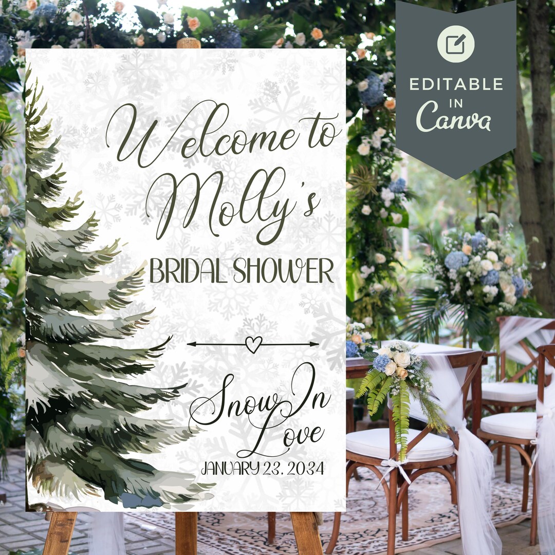 Snow in Love Bridal Shower Welcome Sign - Editable Snowflake Decor ...