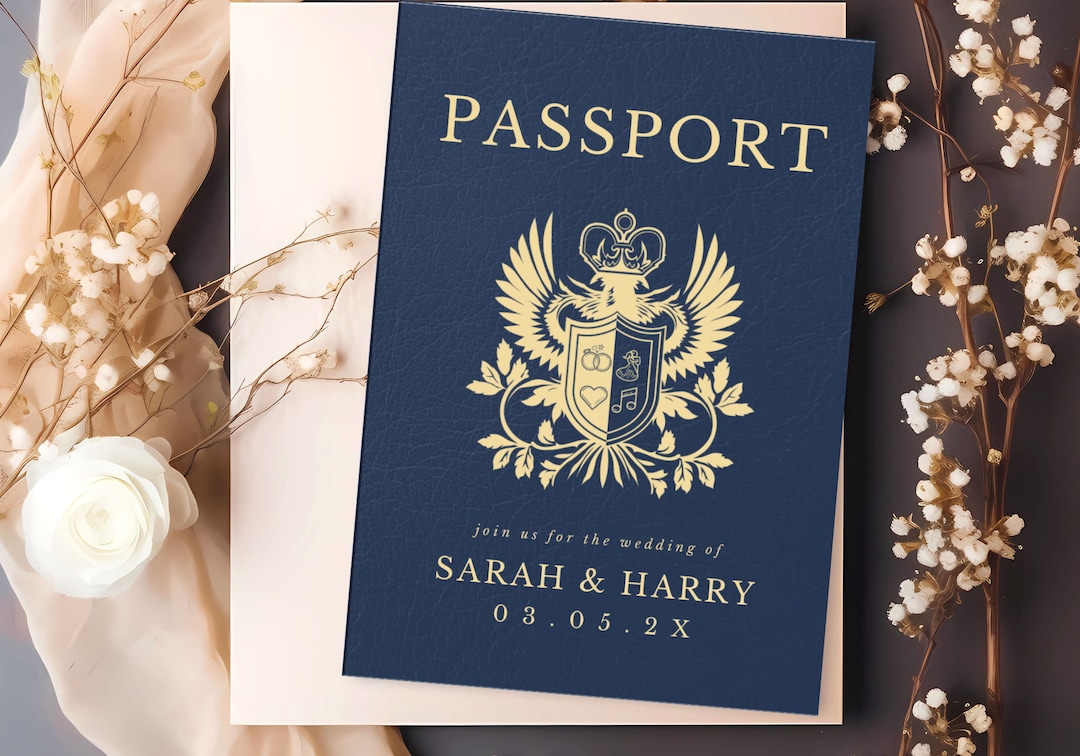 Passport Wedding Invitation Digital Download, Customizable Template for ...