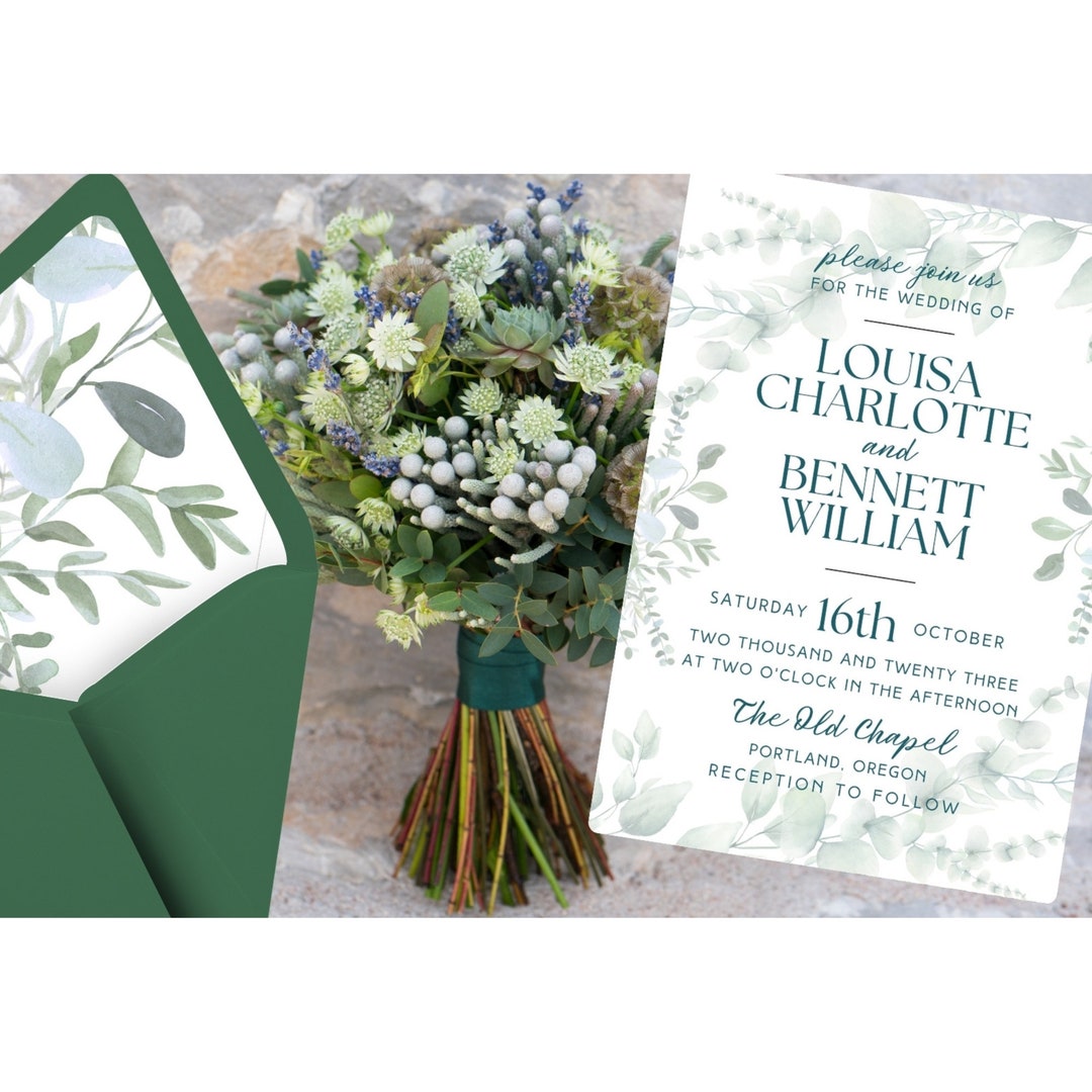 Chic Boho Wedding Invite Set With Greenery Wedding Invitation Impress ...