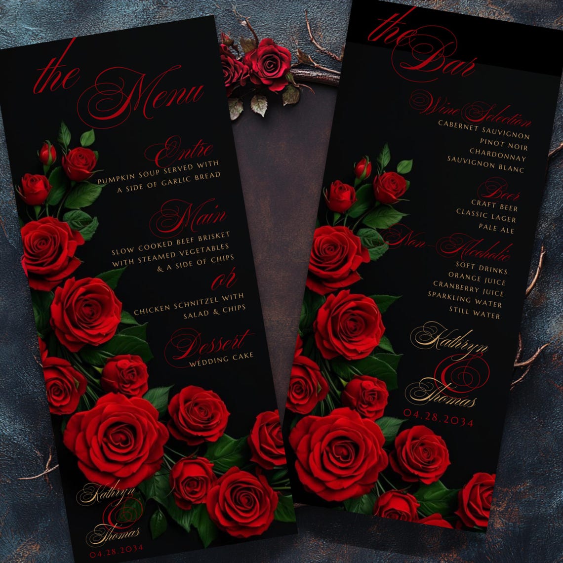 Red Rose Wedding Menu Template | Elegant Canva Dinner Party Design ...