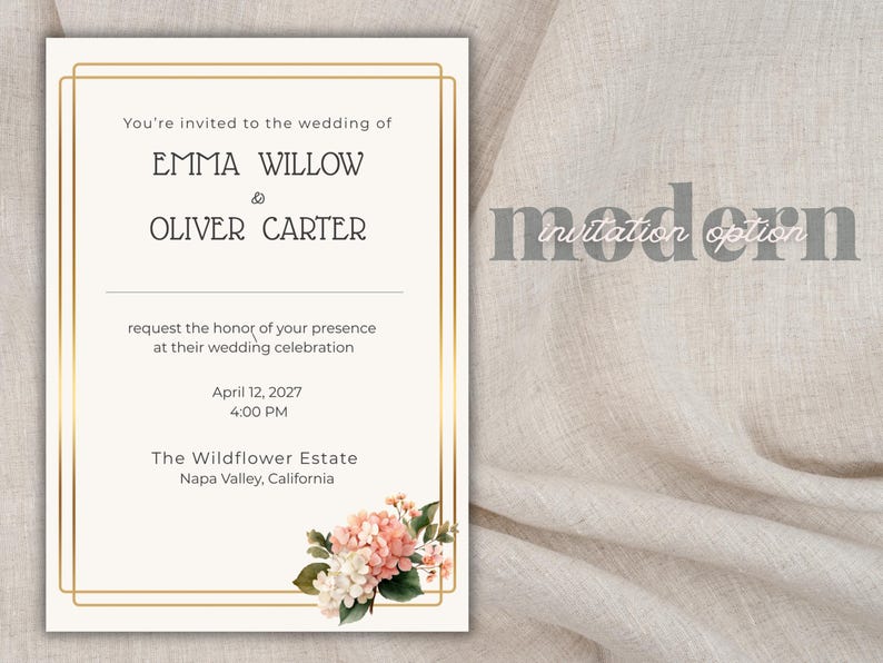 Garden Editorial Wedding Invitation Suite Template | Editable Canva ...