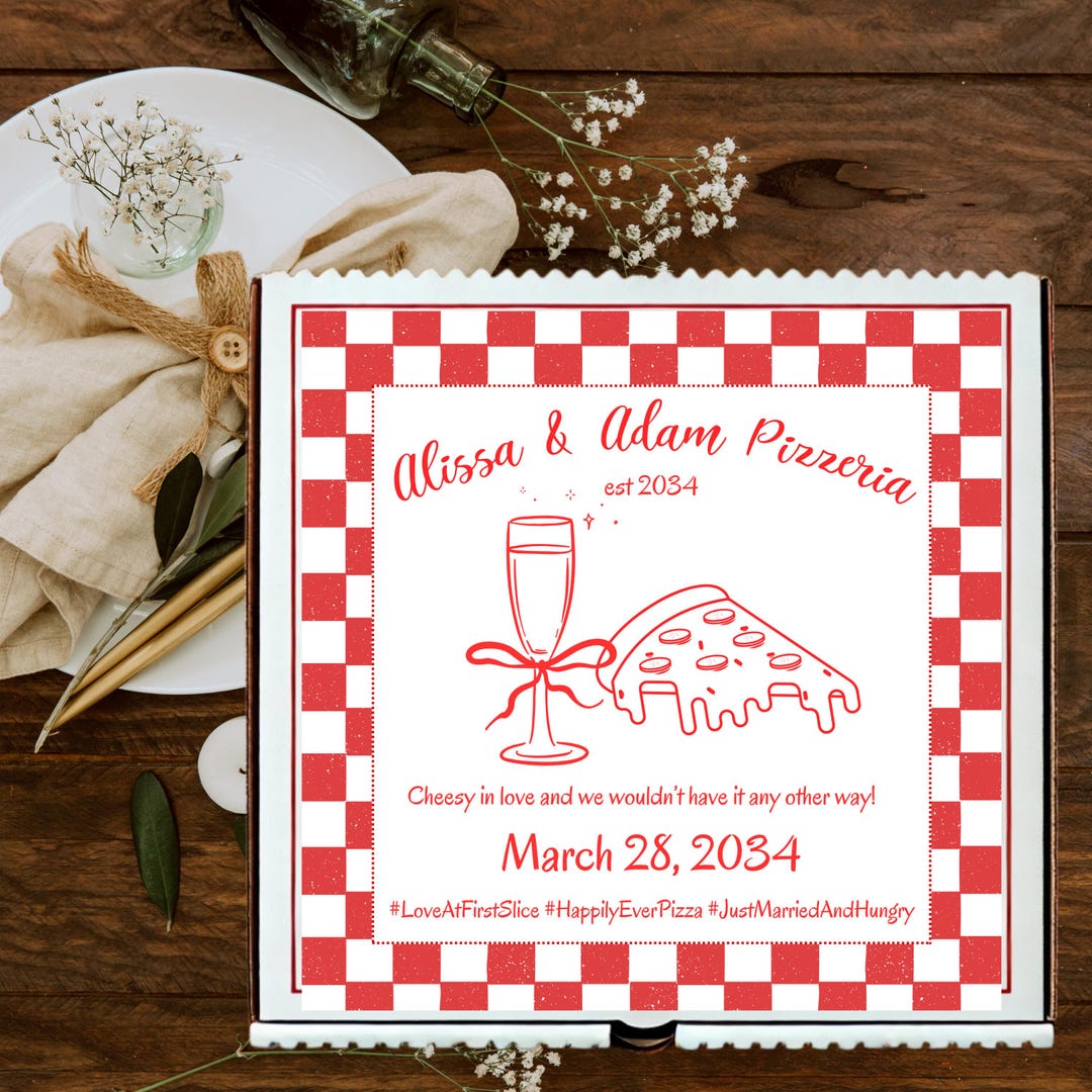 Wedding Pizza Box Sticker Sign Personalized Favor Labels Editable Canva ...