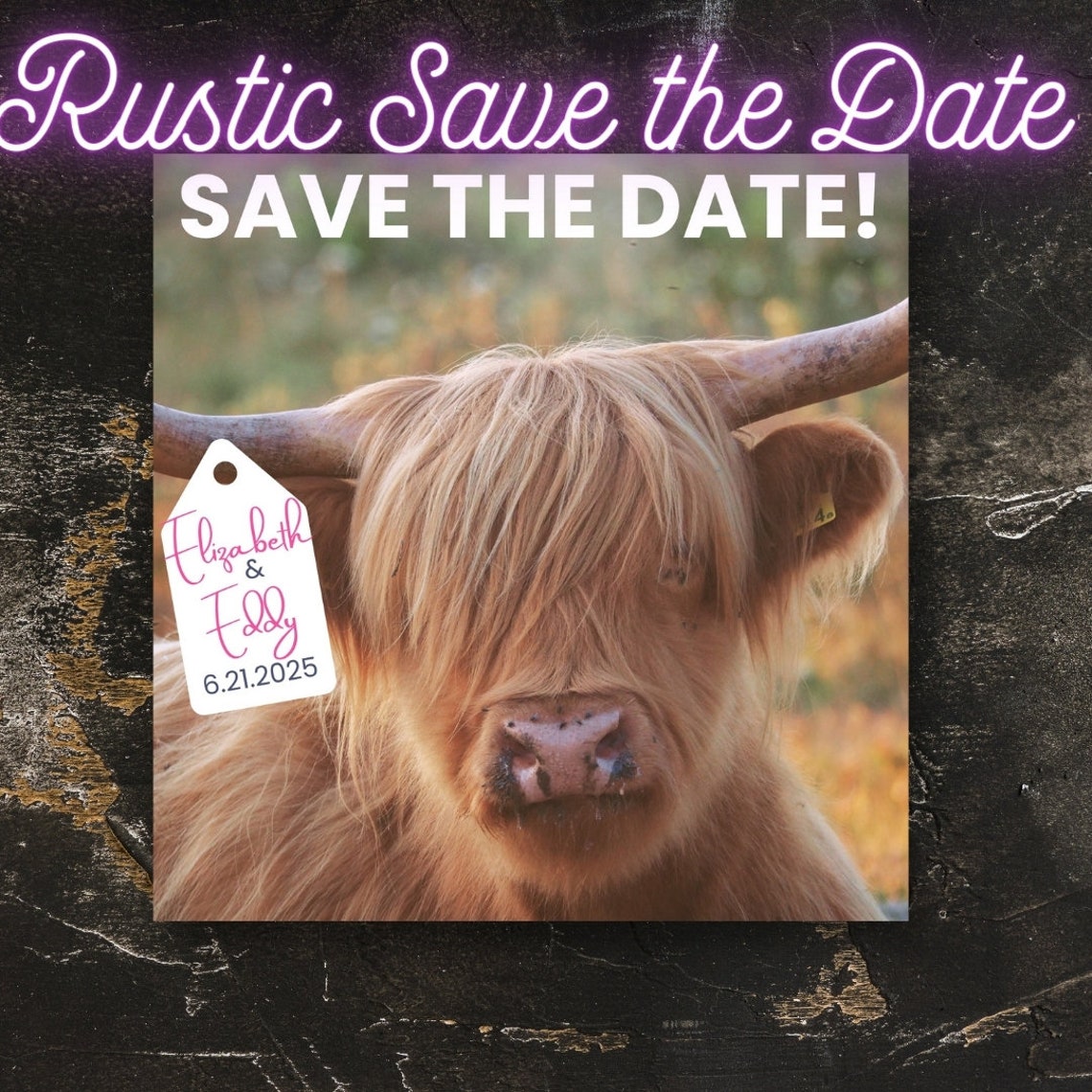 Highland Cow Tag Wedding Save the Date | Rustic Save the Date | Save ...
