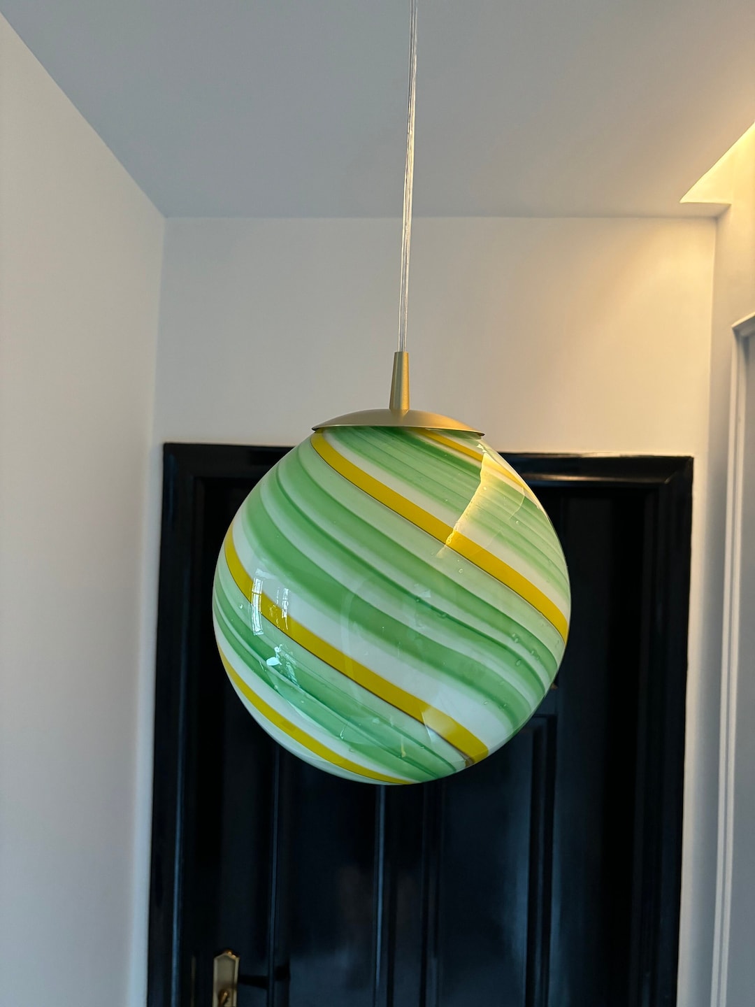 Hand Blown Glass Globe Pendant Lights in Candy Shape With Yellow and ...