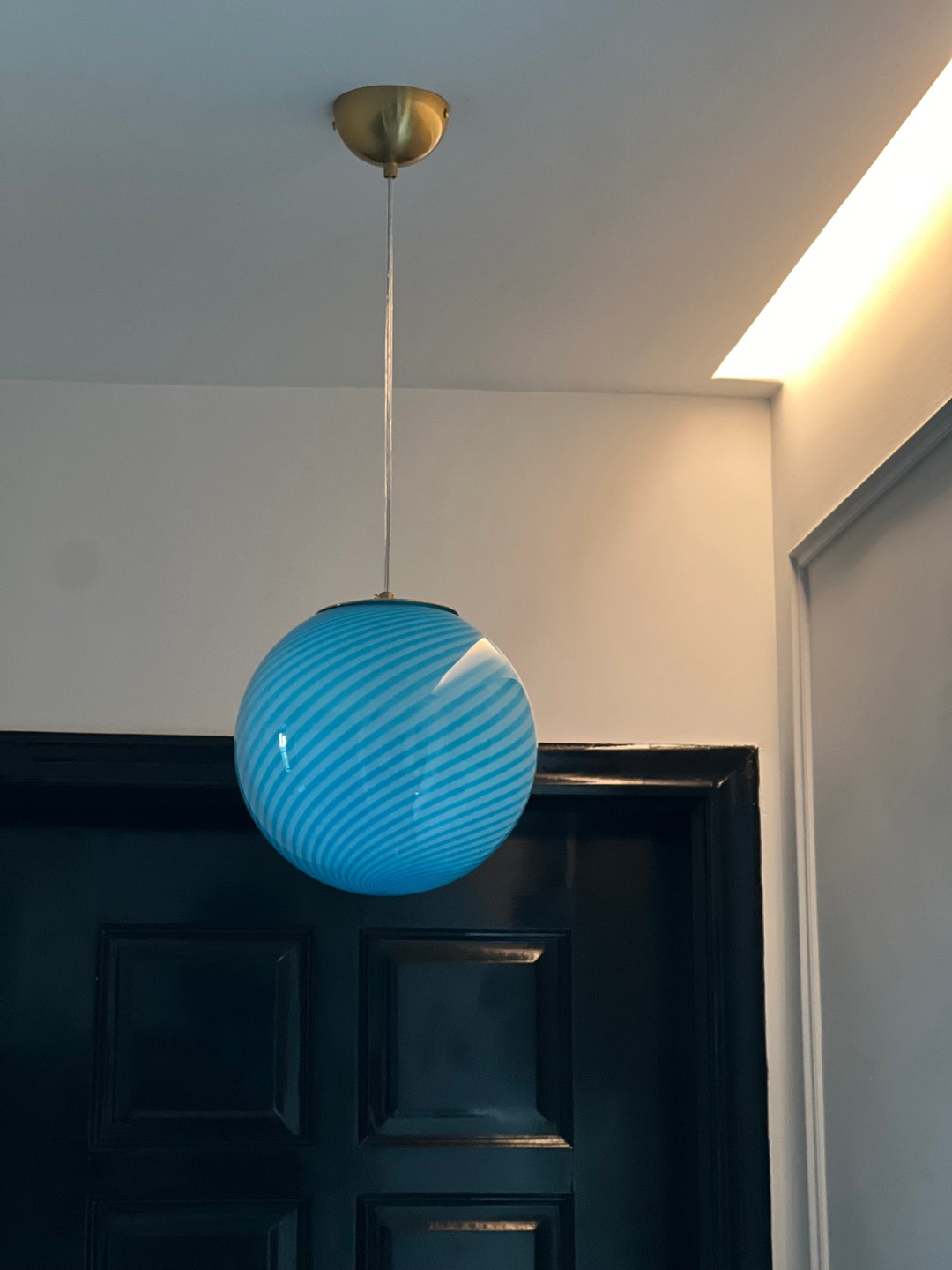 Hand Blown Glass Globe Pendant Lights in Candy Shape With Mint Blue ...
