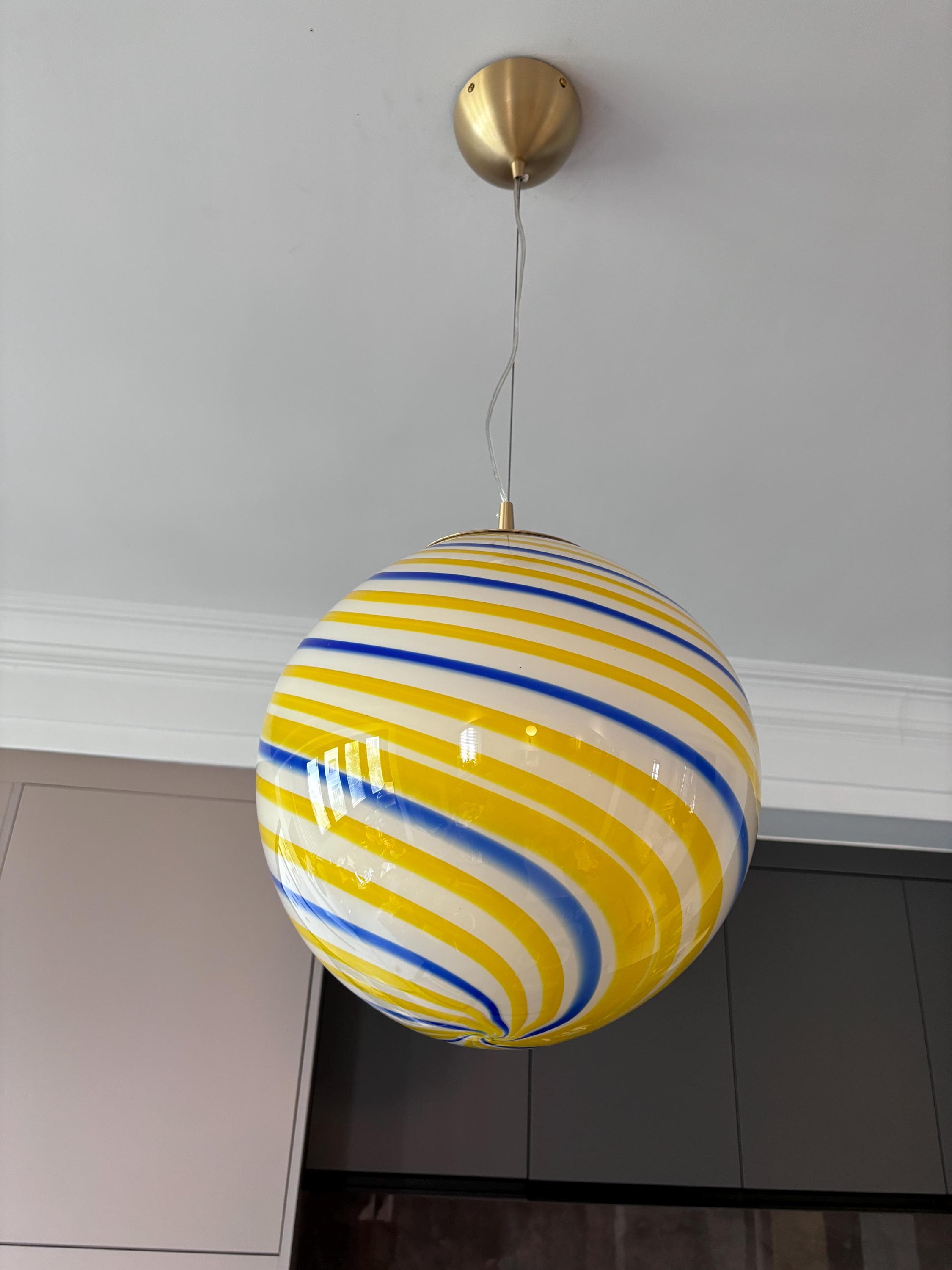 Hand Blown Glass Globe Pendant Light: Yellow & Blue Swirl, 13.7" - Etsy
