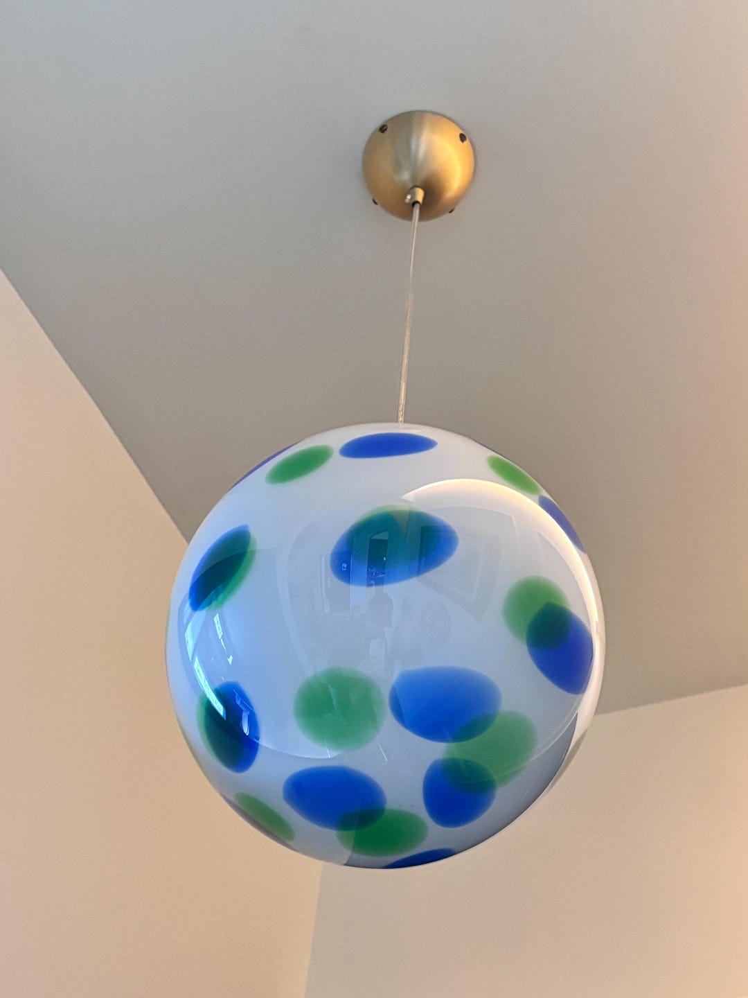 Handblown Glass Globe Pendant Light - Blue & Green Polka Dot Macchia ...